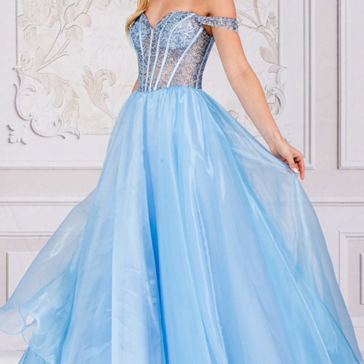 Long Organza Off-Shoulder Prom Ball Gown - PromGirl