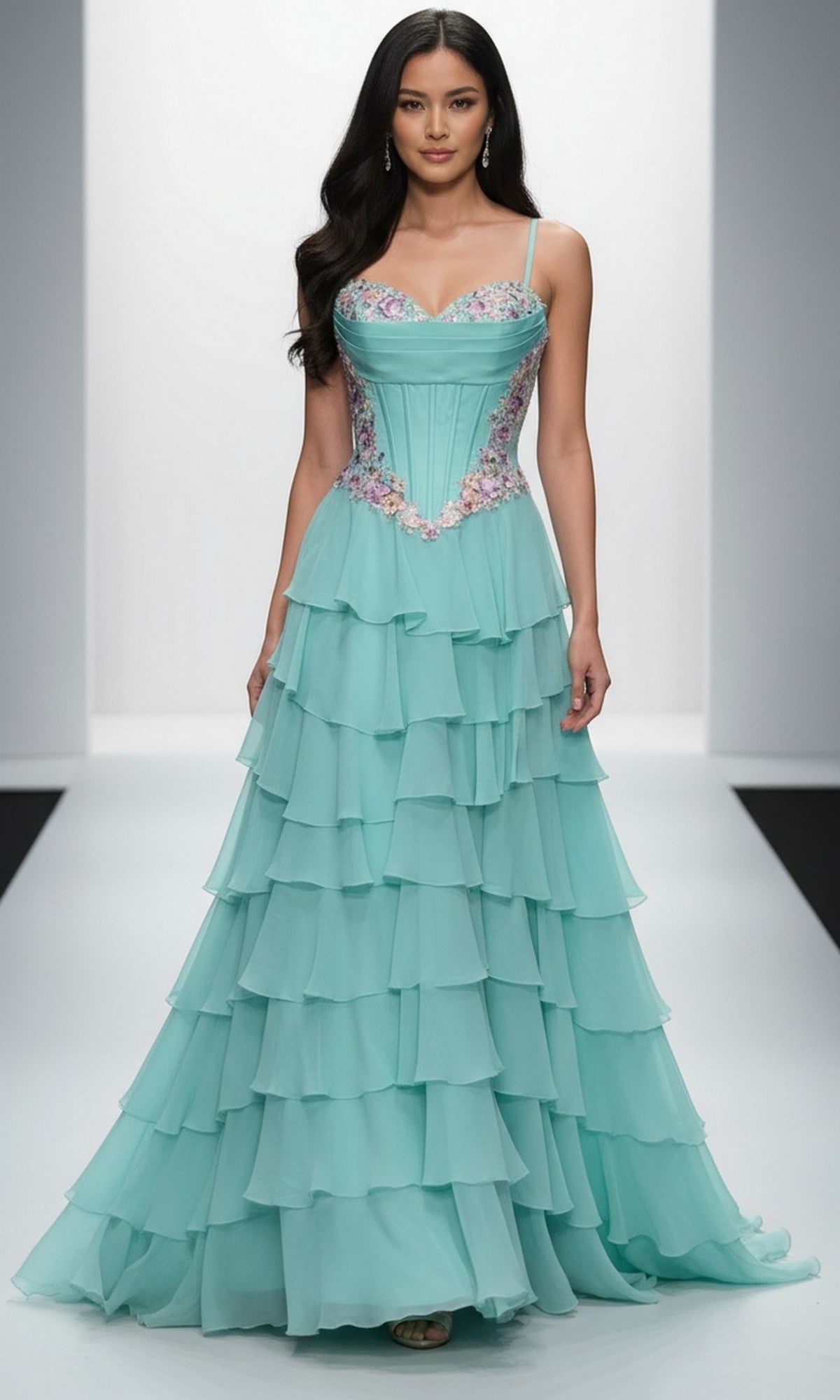 Long Corset Prom Dress with Tiered A-LIne Skirt– PromGirl