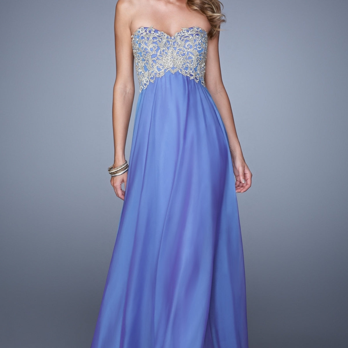 Chiffon Prom Dress with Embroidered Bodice - PromGirl