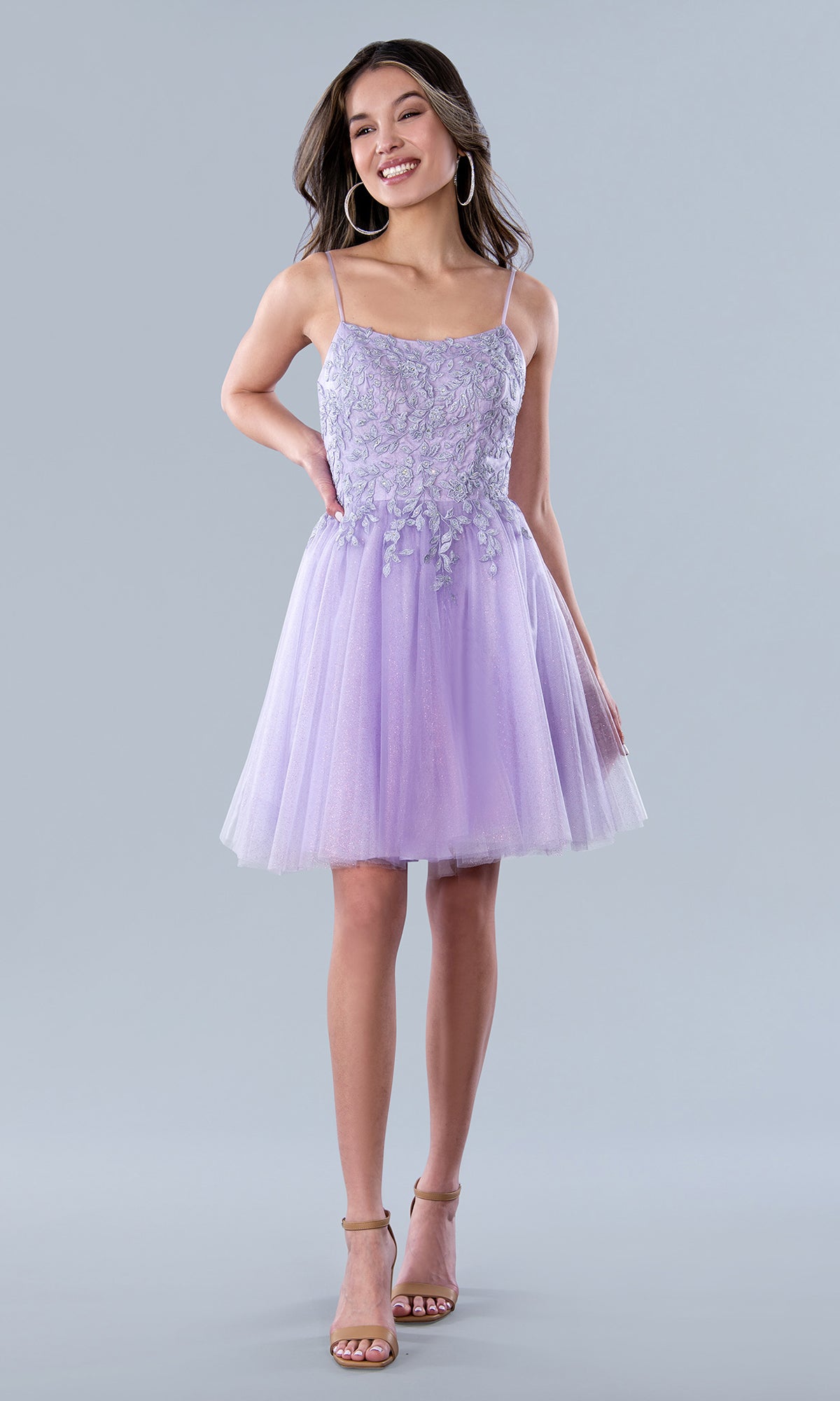 Lace-Bodice Short Lilac Homecoming Dress - PromGirl