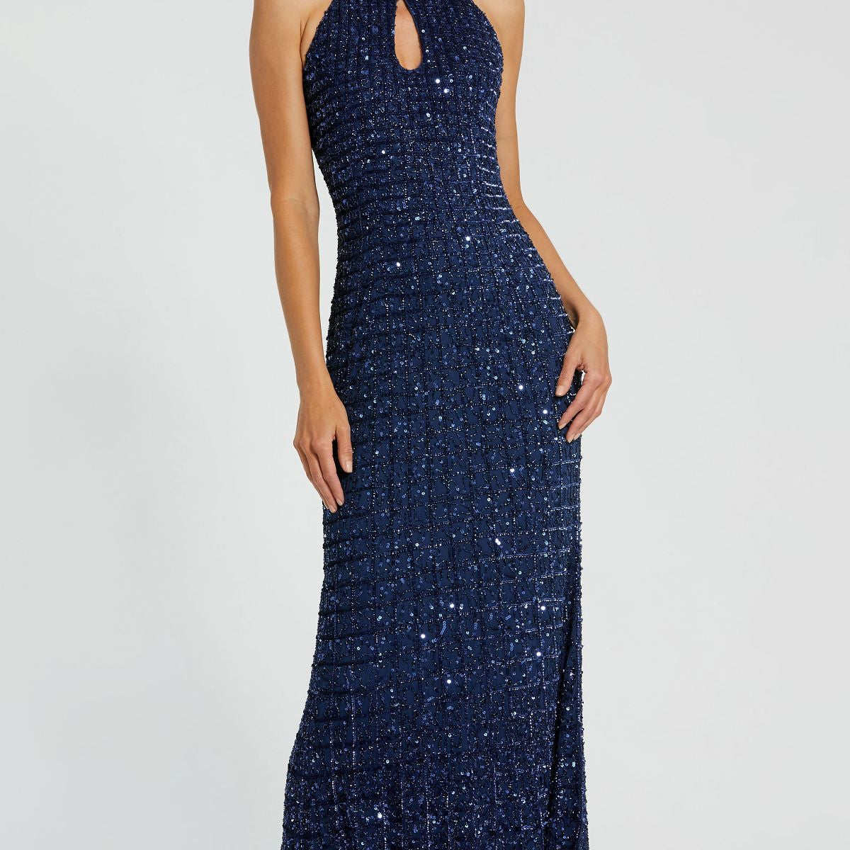 Cut-Out Long Beaded Prom Dress with High Neck