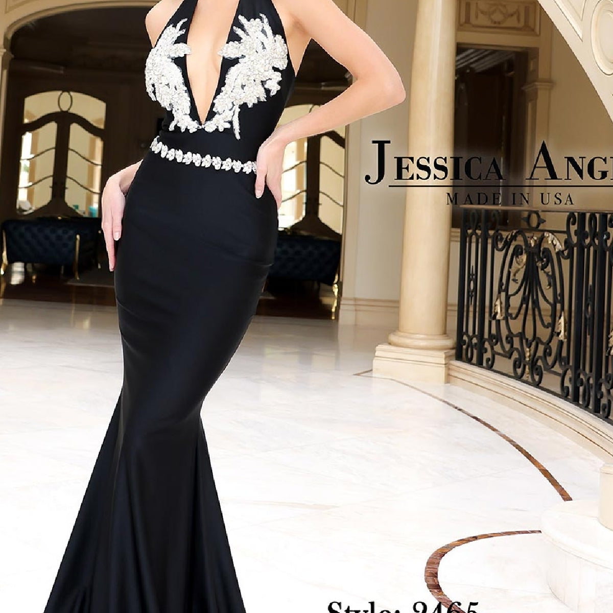 Open-Back Long Halter Prom Dress with V-Neck