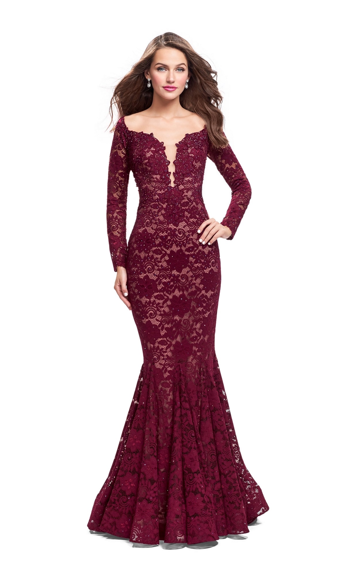 Long Sleeve Long Lace Mermaid Formal Dress - PromGirl