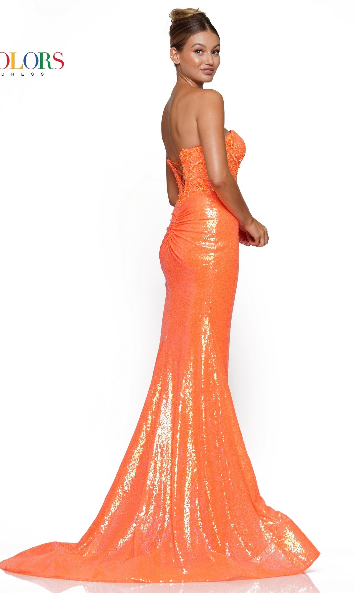 Strapless Long Sequin Prom Dress With Sheer Embroidery