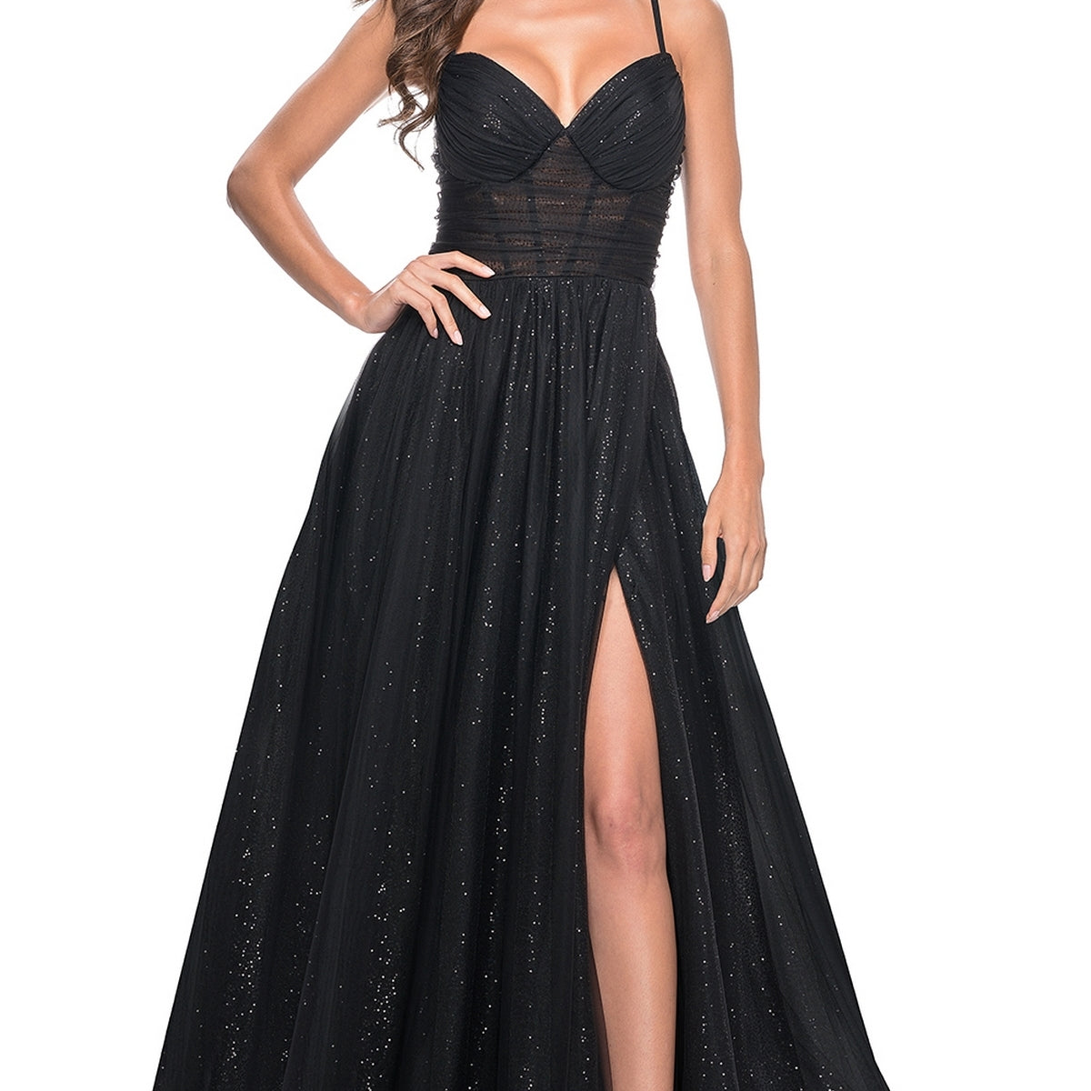Open-Back Long A-Line Prom Dress with Sequins