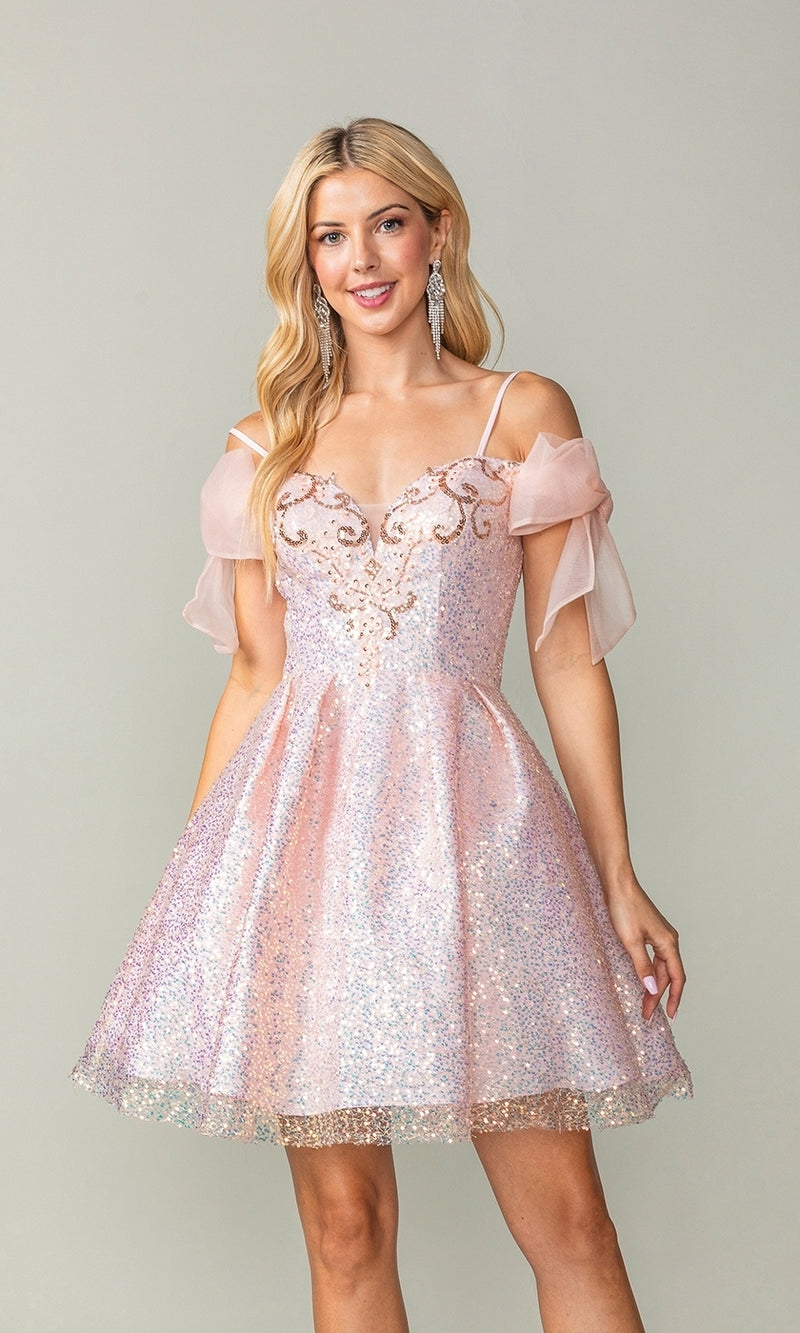 Off-Shoulder-Bow Glitter Hoco Dress 3363