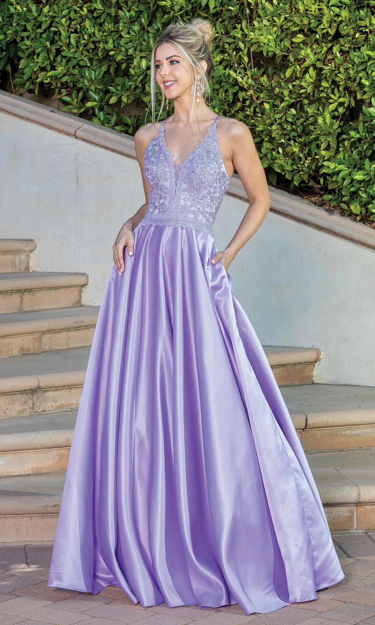 Long Embroidered-Bodice Prom Dress - PromGirl