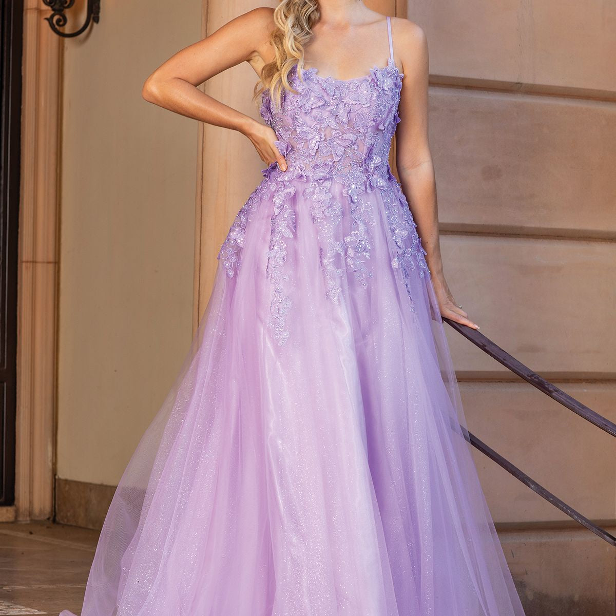 A-Line Long Butterfly Prom Ball Gown - PromGirl