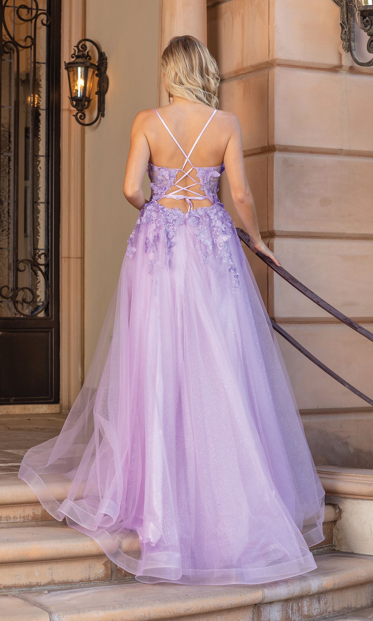 A-Line Long Butterfly Prom Ball Gown - PromGirl