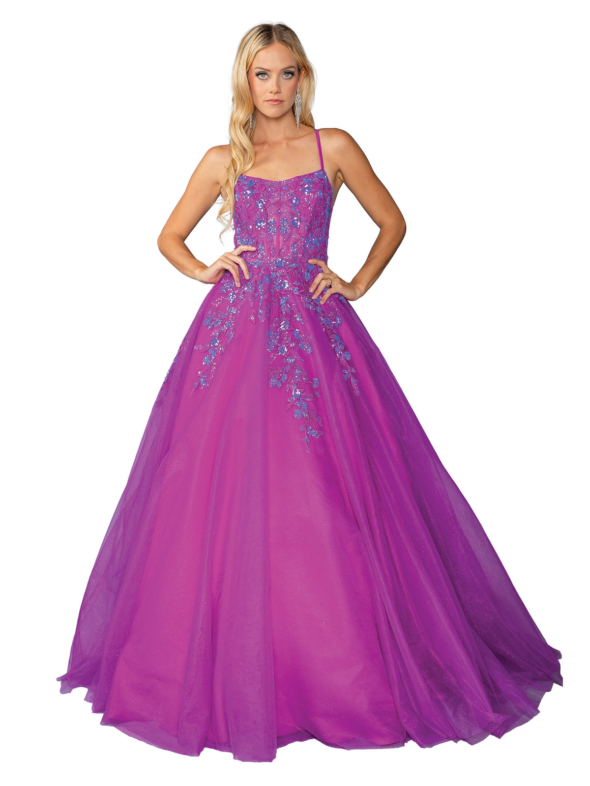 Long Magenta A-Line Prom Dress with Lace-Up Corset