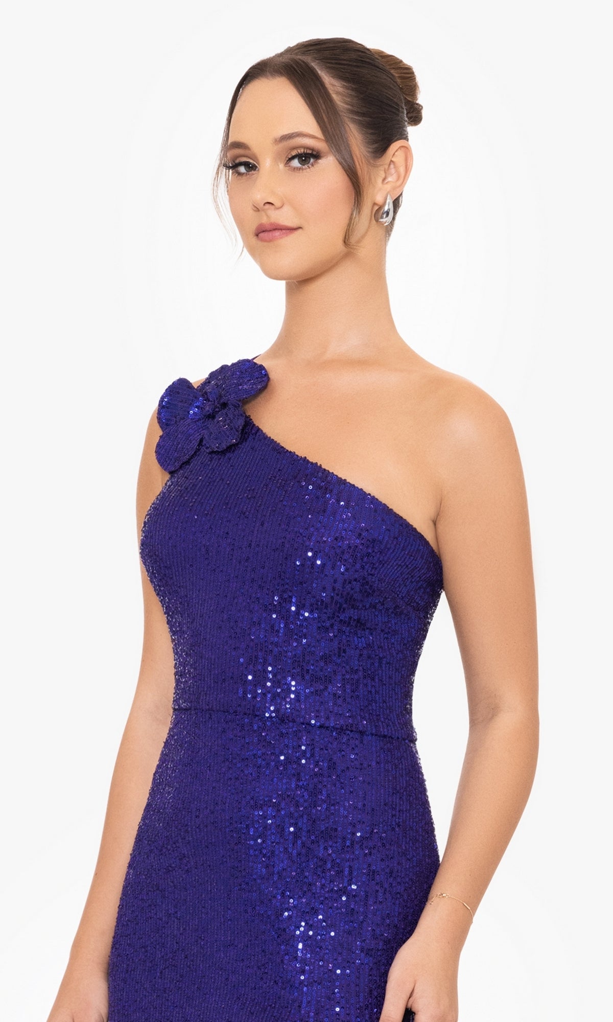 Rosette One-Shoulder Long Purple Sequin Prom Dress Rosette One-Shoulder Long Purple Sequin Prom Dress