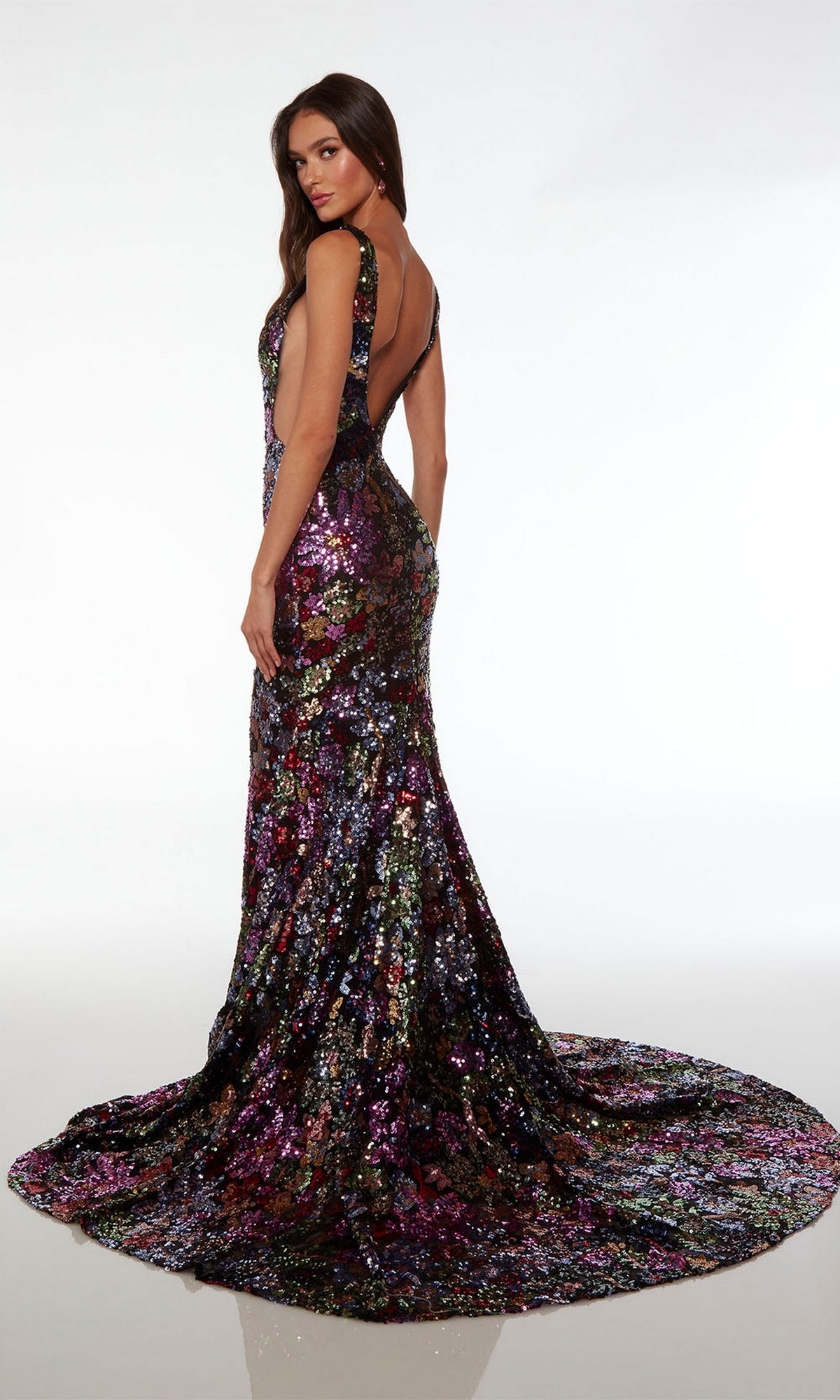 Multicolor Long Prom Dress with Sequin Floral Print