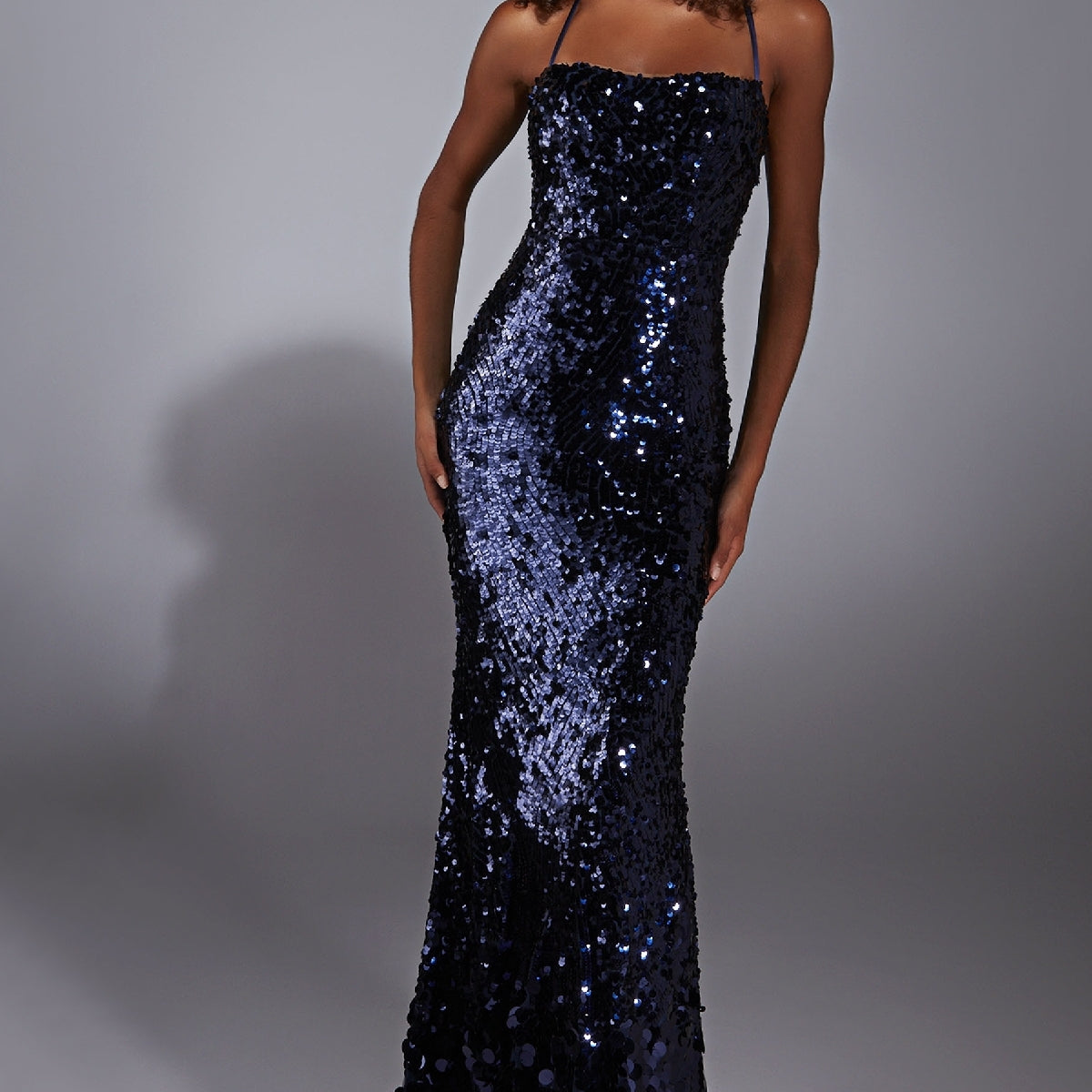 Long Sequin Prom Dresses with Strappy Open Back