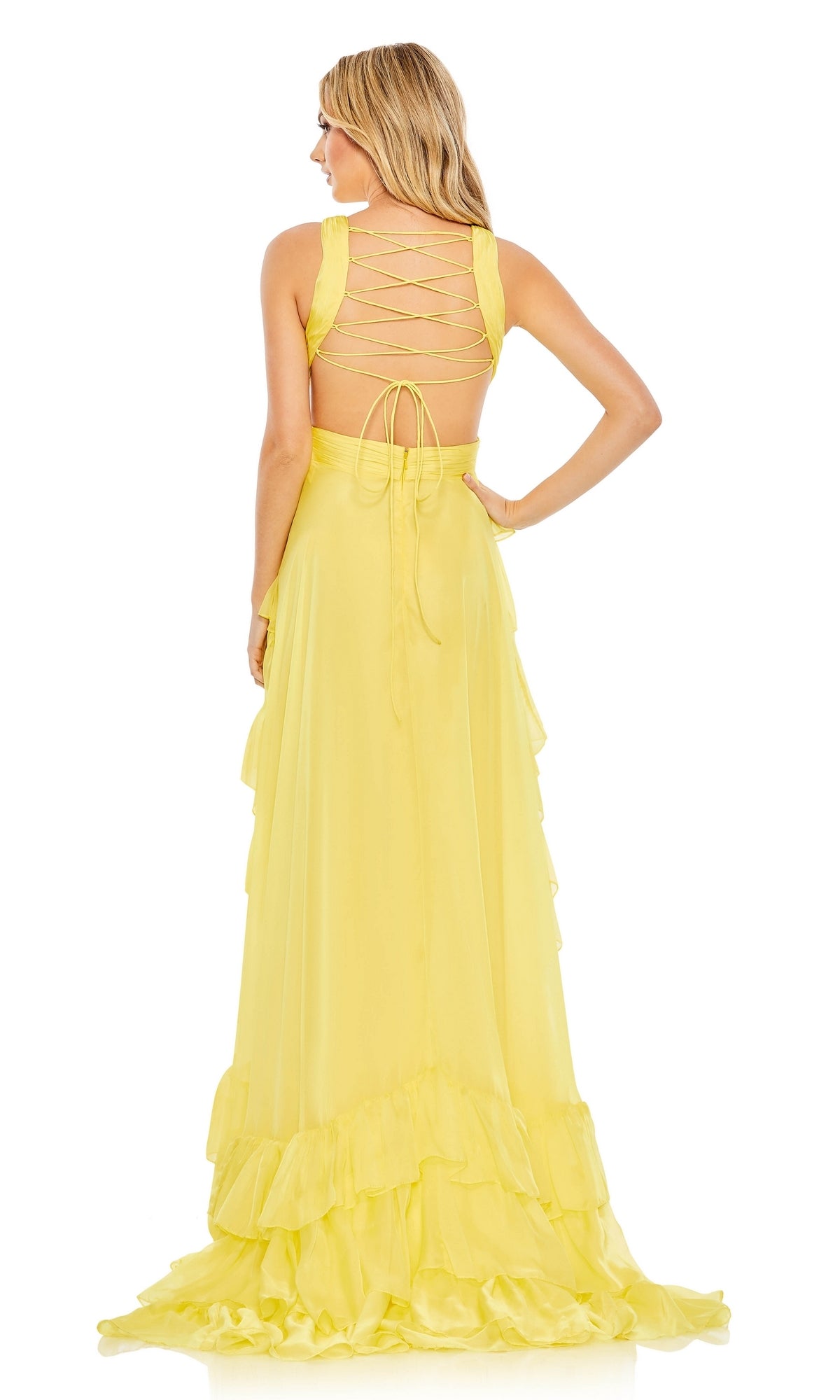 High-Low Bright Yellow Ruffled Party Dress - PromGirl