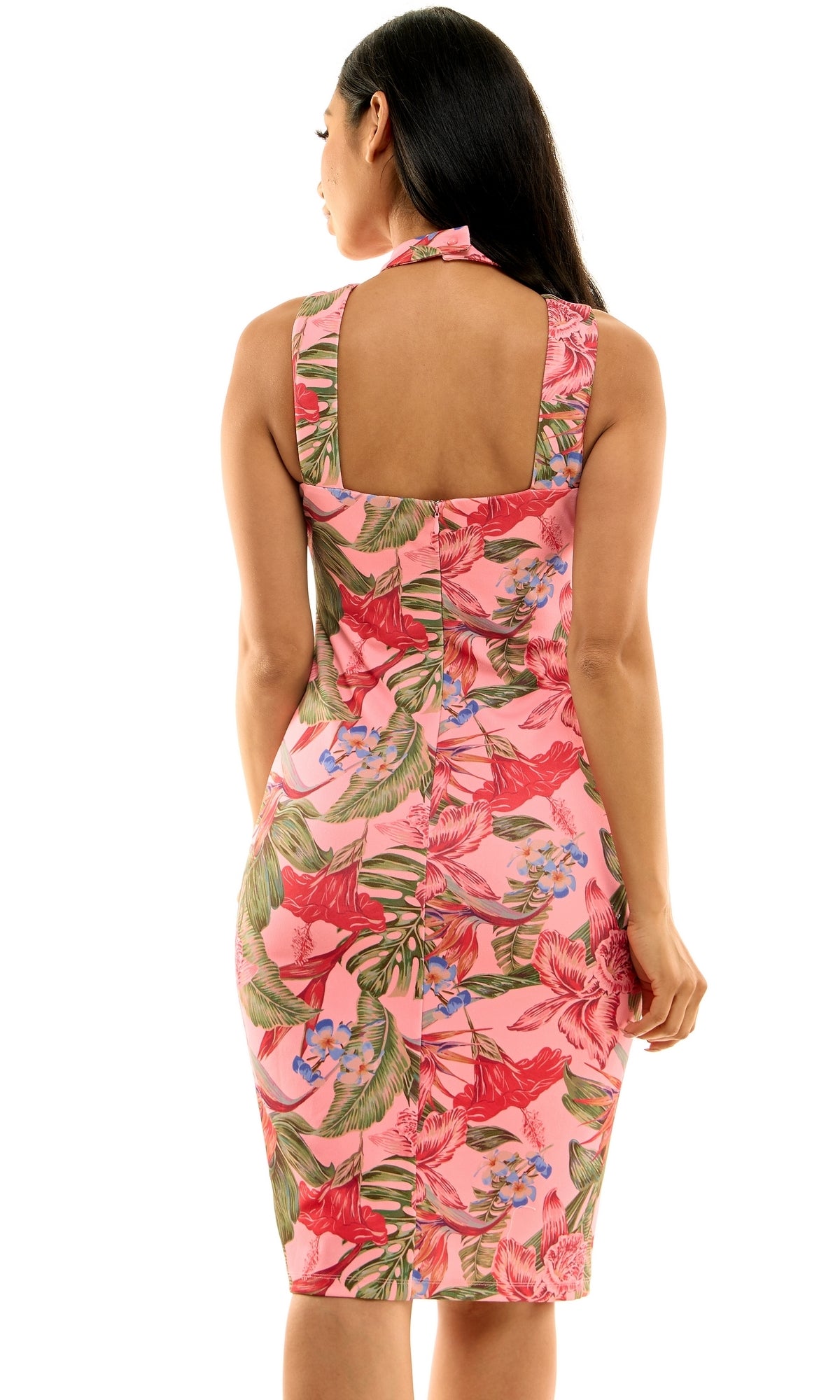 High-Neck Short Party Dress with Floral Print