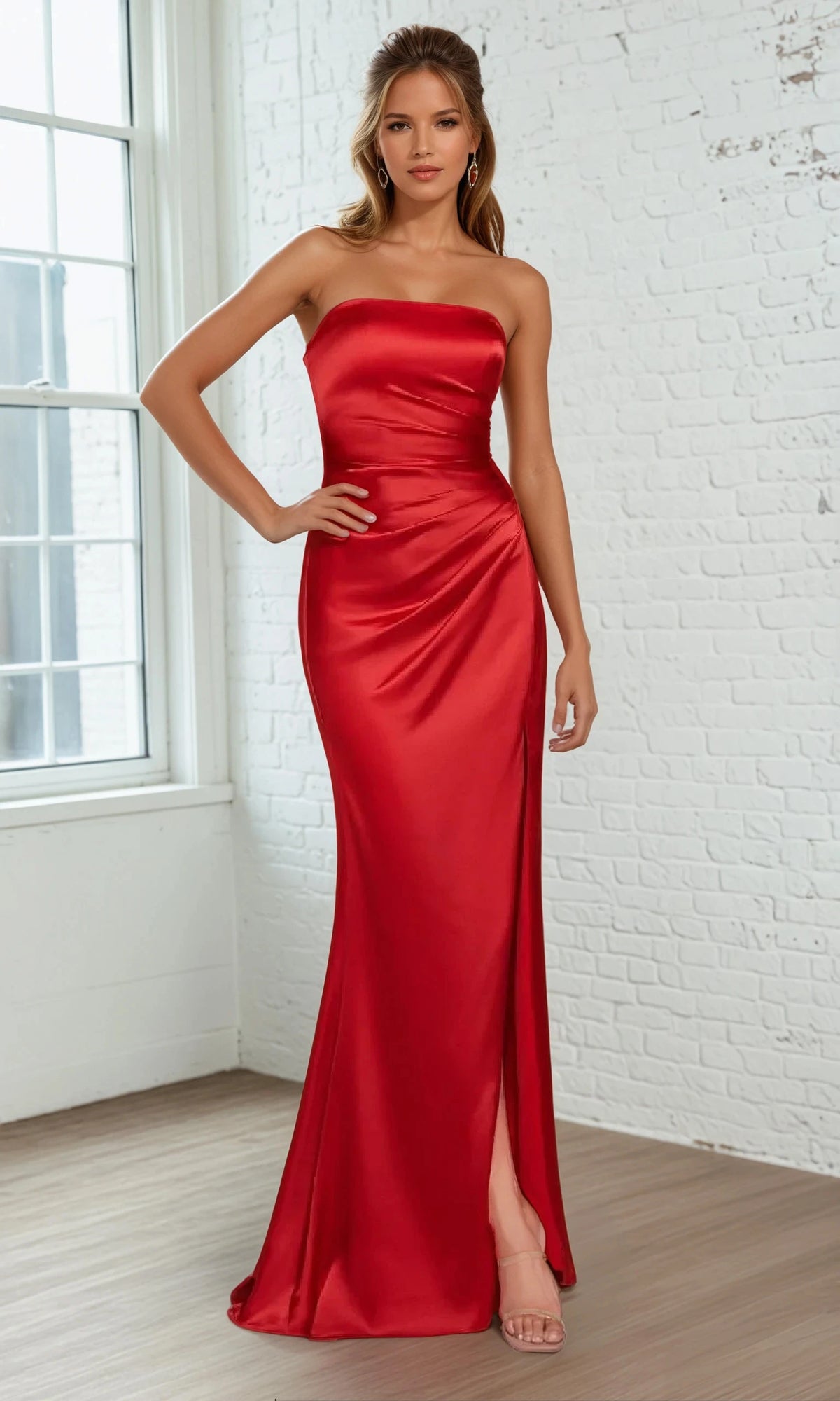 Strapless Long Prom Dress with Neck Detail
