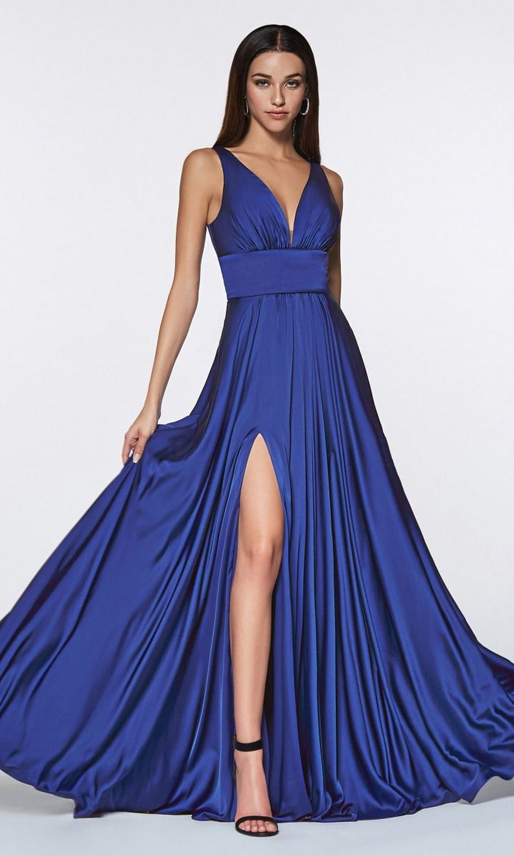 Empire-Waist Classic Long Satin Prom Dress - PromGirl