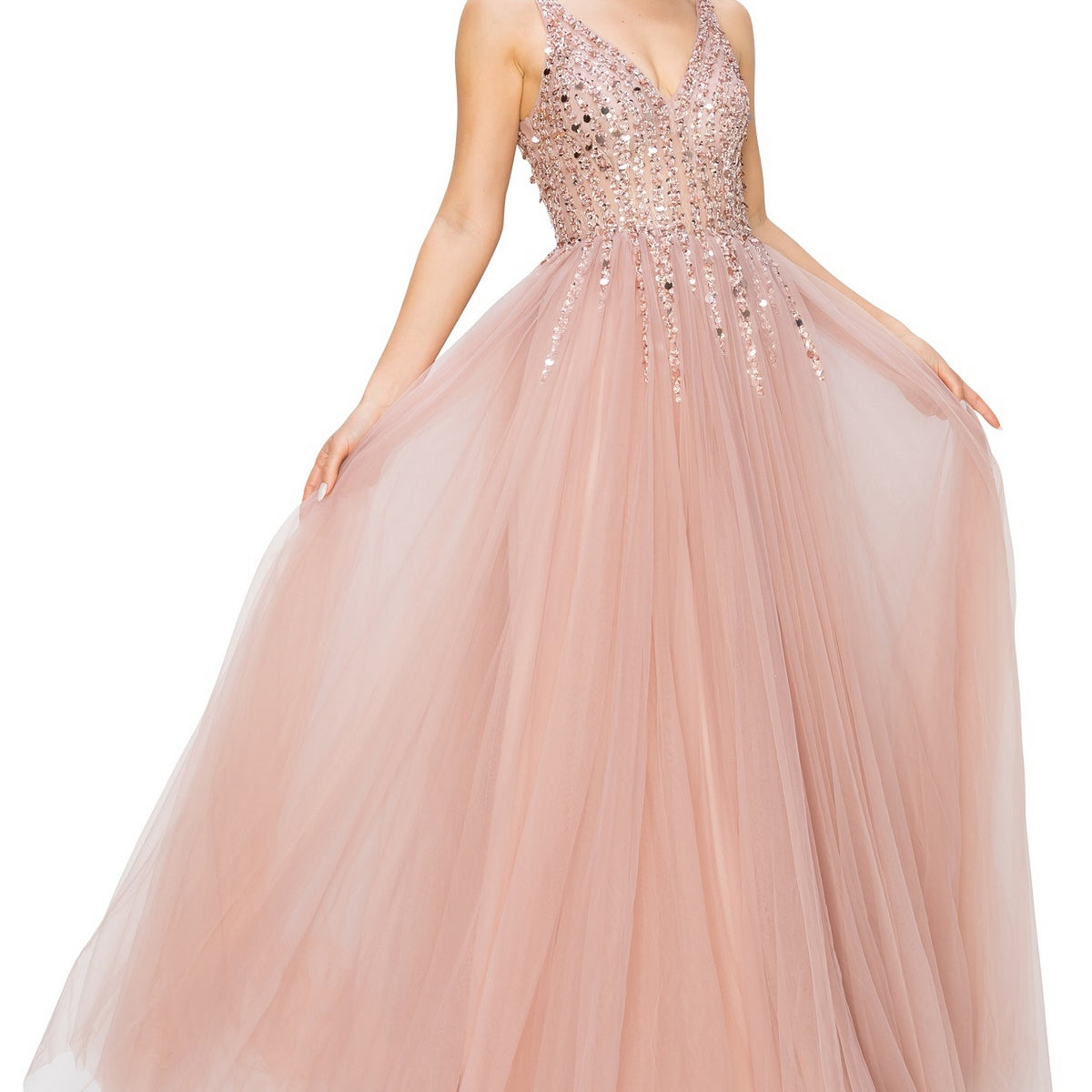 Sequin-Tulle Long Prom Ball Gown - PromGirl