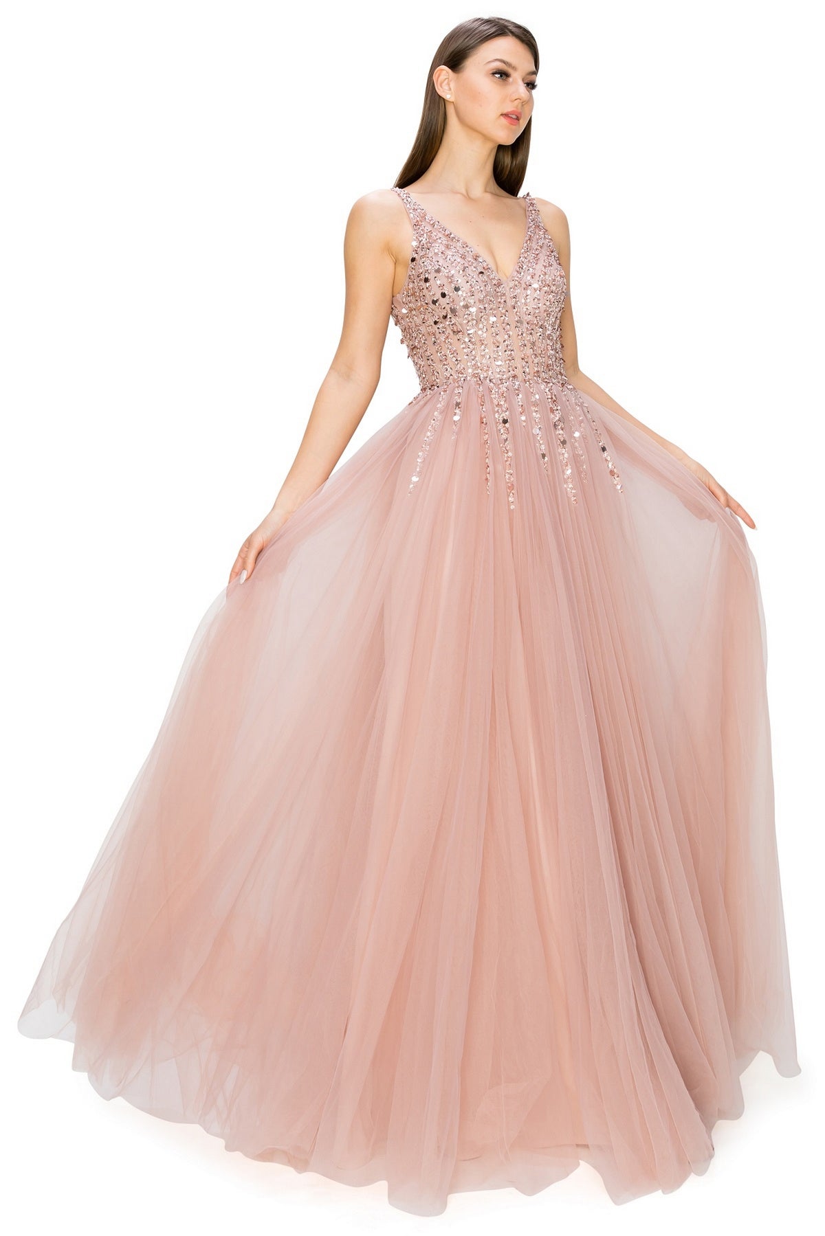 Sequin-Tulle Long Prom Ball Gown - PromGirl