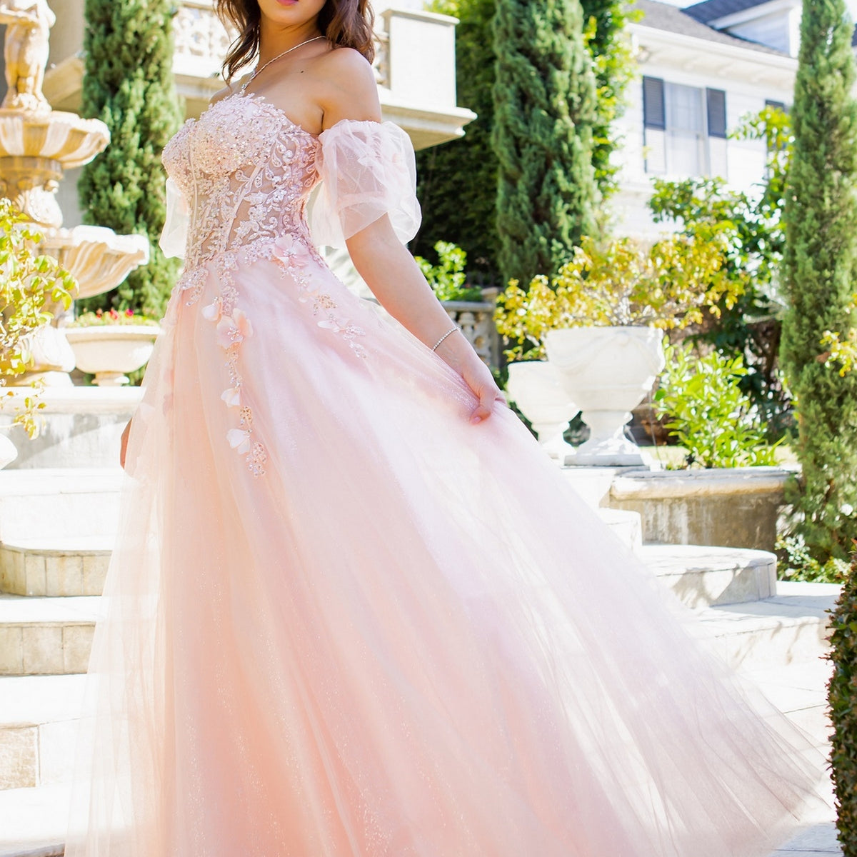 Long Sweetheart Prom Ball Gown with Sleeves - PromGirl