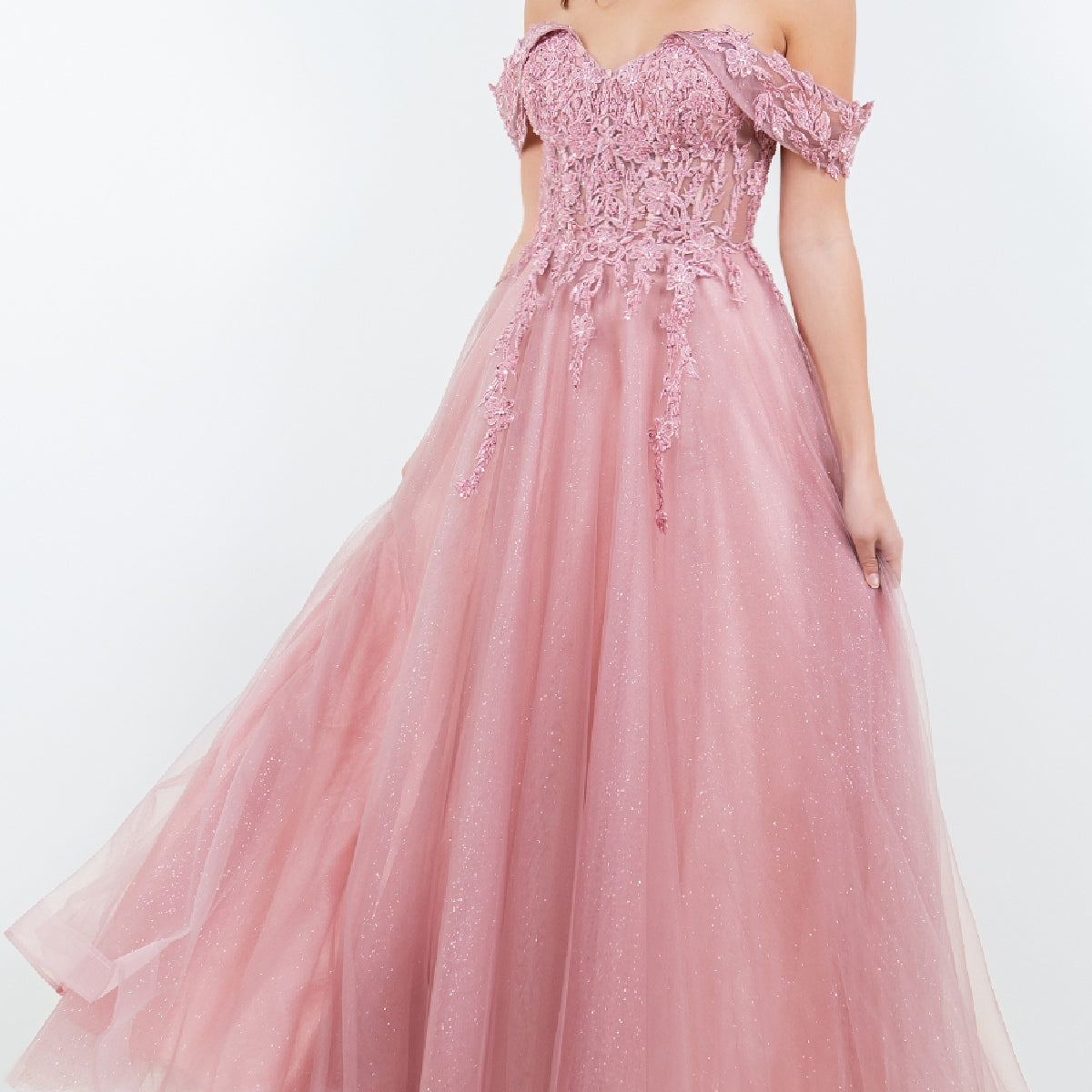 Off-the-Shoulder Long Prom Dress with Embroidered Lace