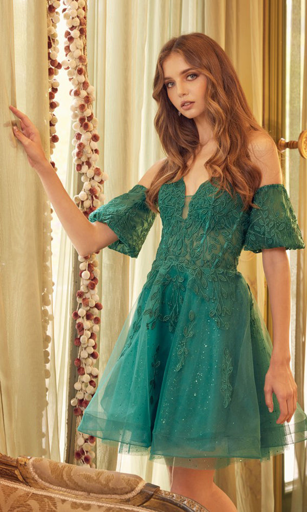 Short Sweetheart Prom Dress with Sleeves - PromGirl