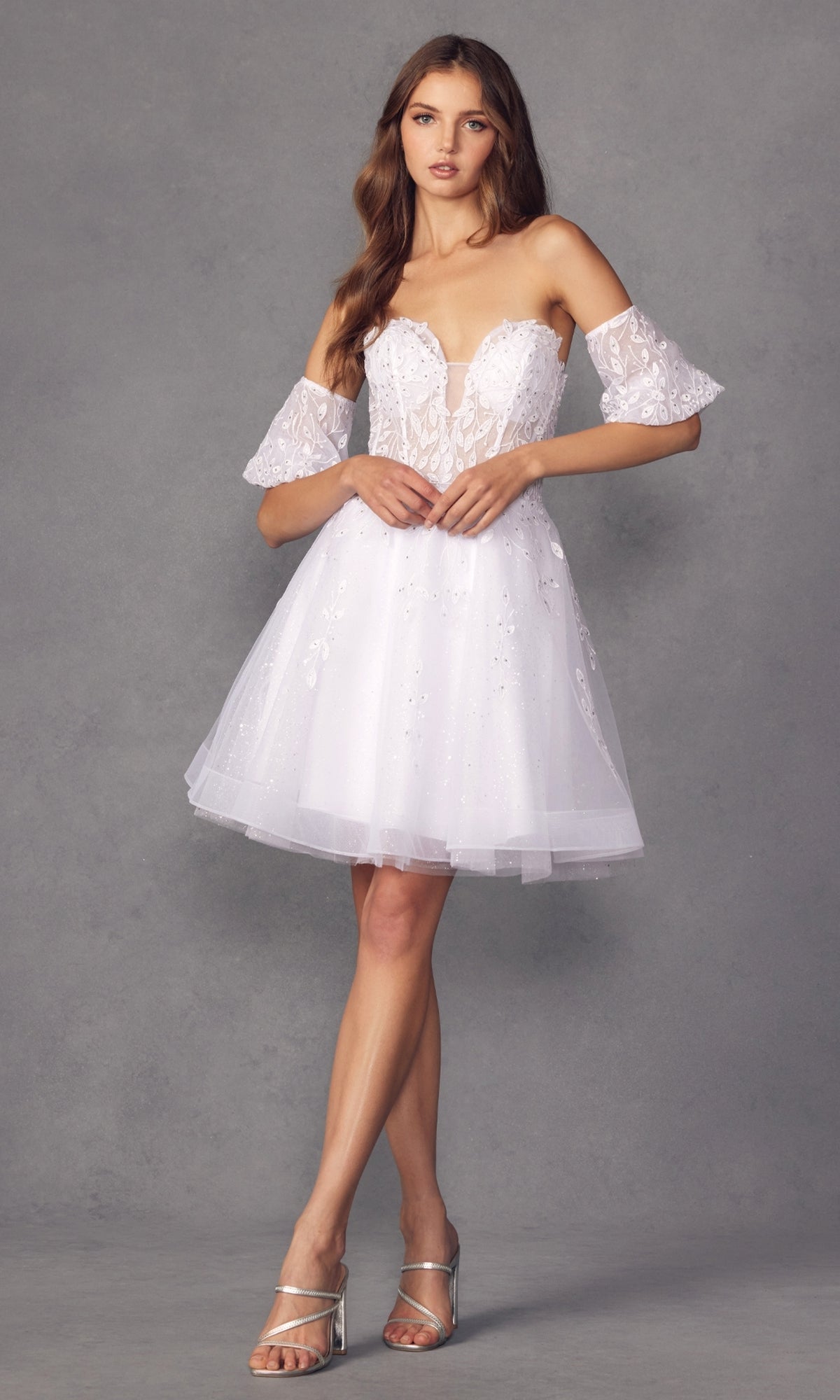 Short Sweetheart Prom Dress with Sleeves - PromGirl