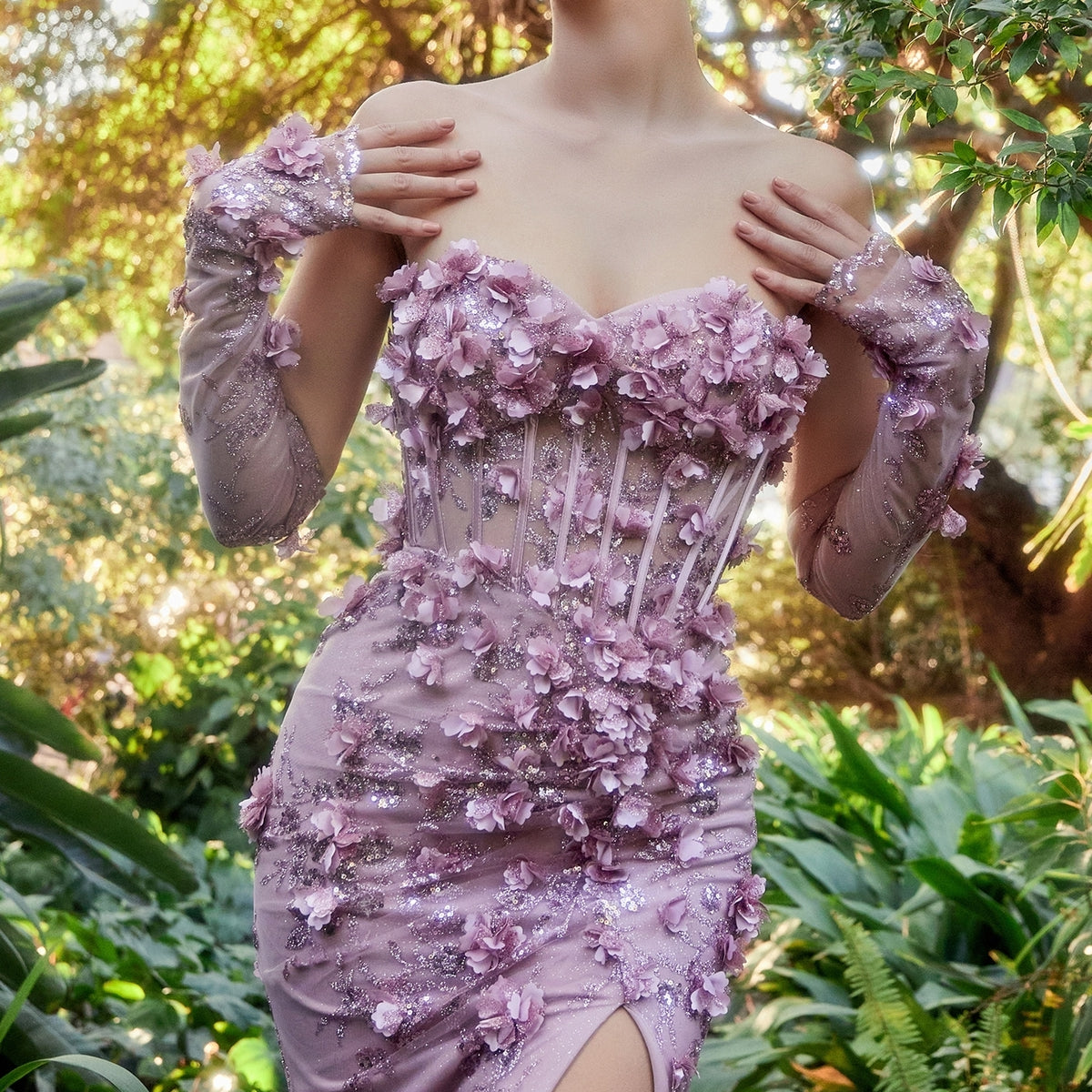 Floral Strapless Sweetheart Long Prom Dress - PromGirl