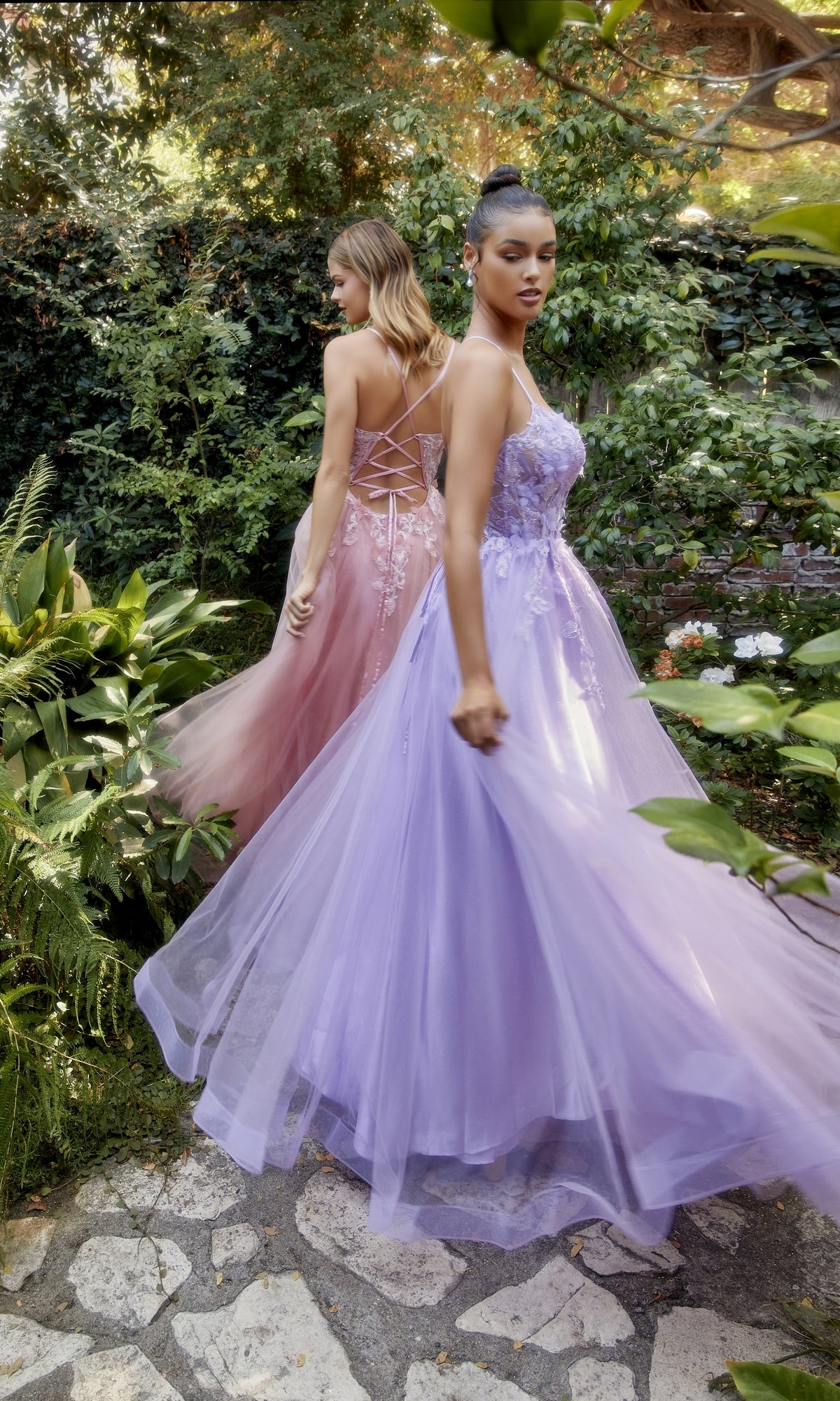 Sheer-Bodice Prom Ball Gown with Butterflies -PromGirl