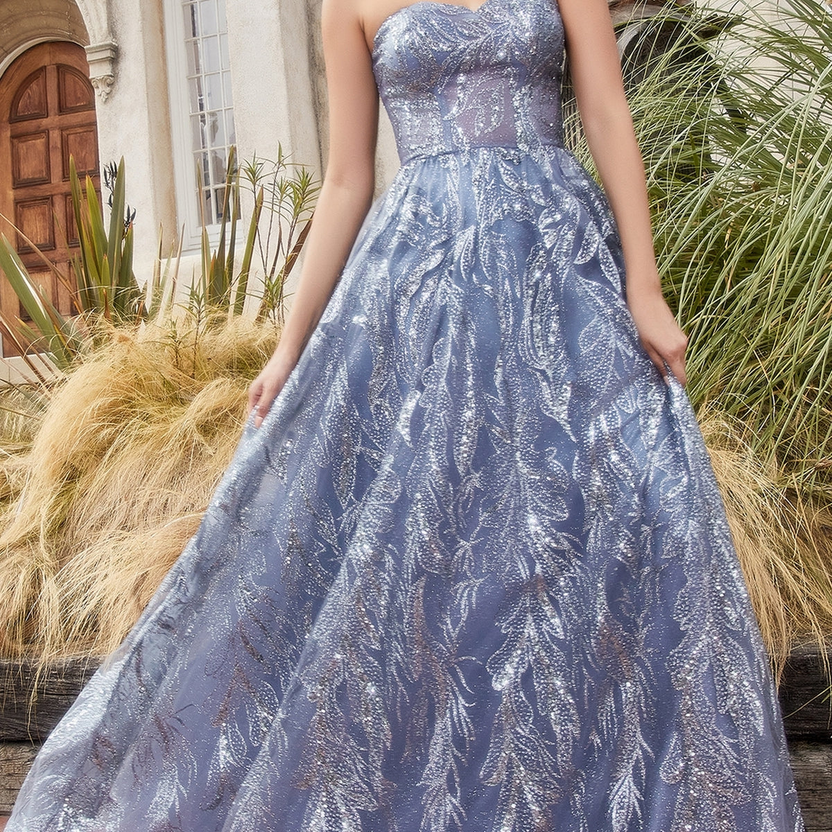 Long Strapless Prom Ball Gown with Capelet