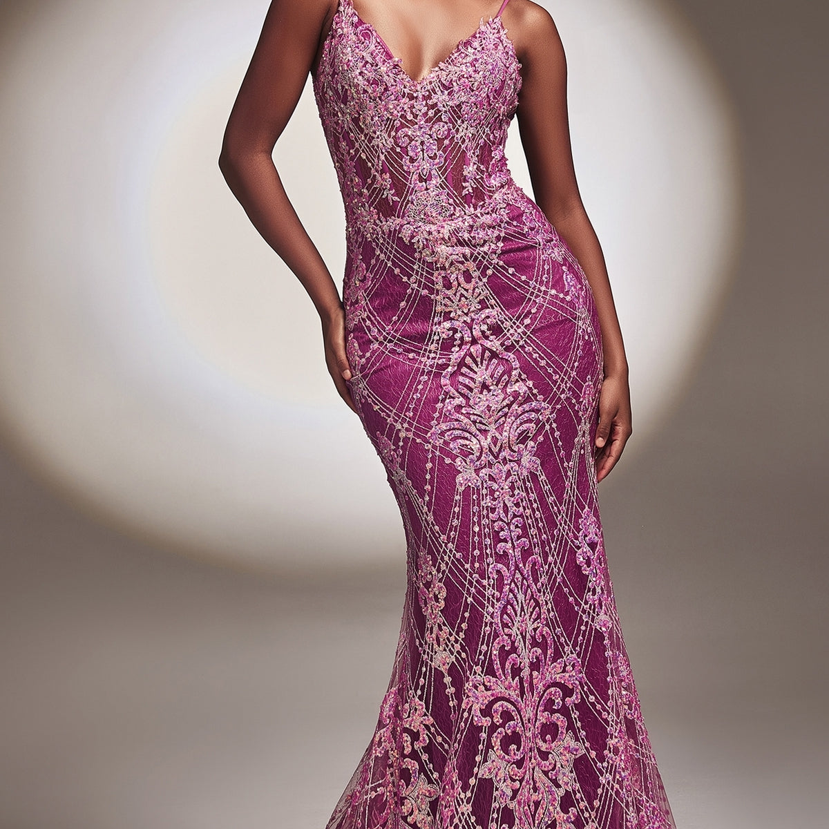 Long Amethyst Sequin Mermaid Prom Dress - PromGirl