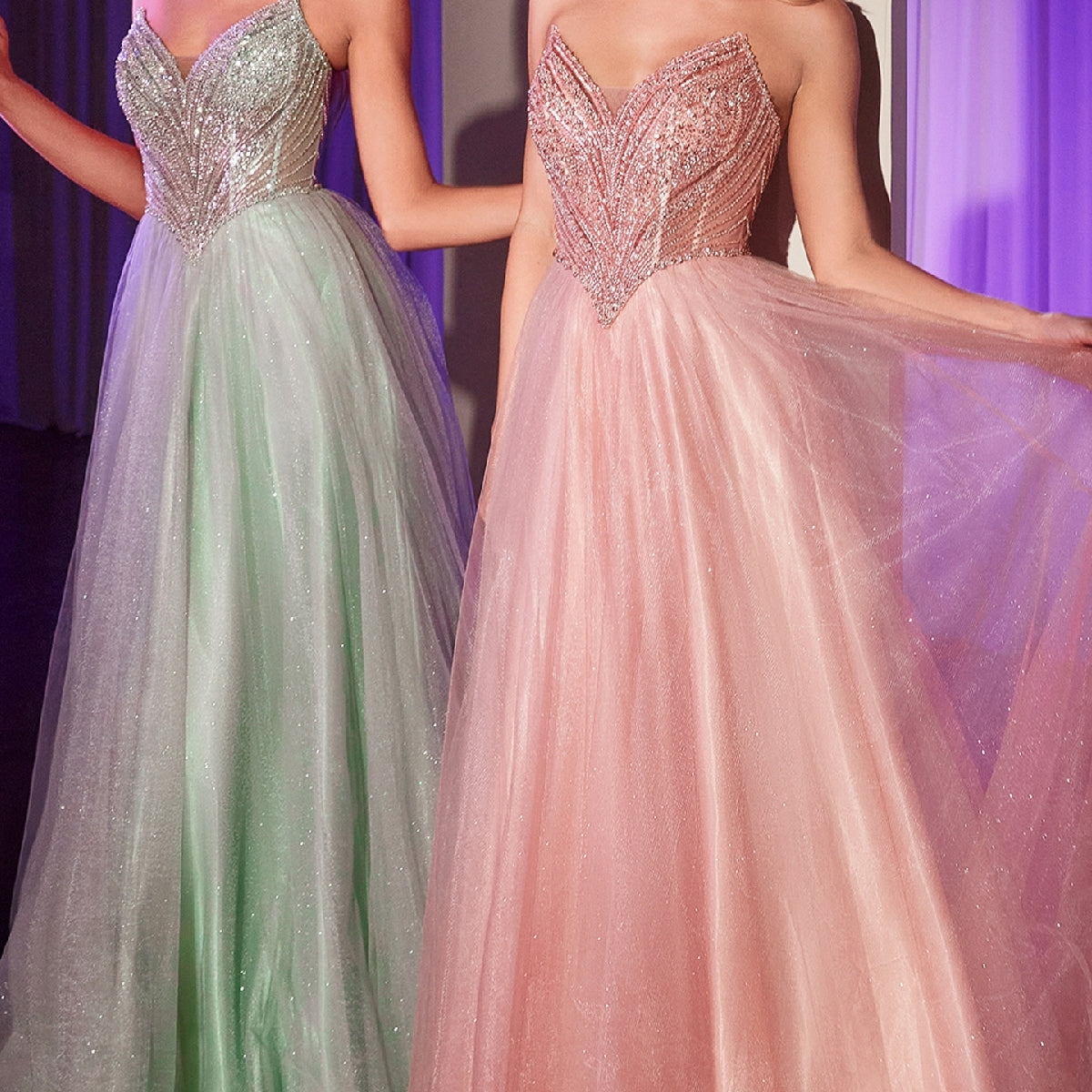 Strapless Long A-Line Prom Dress with Beaded Bodice