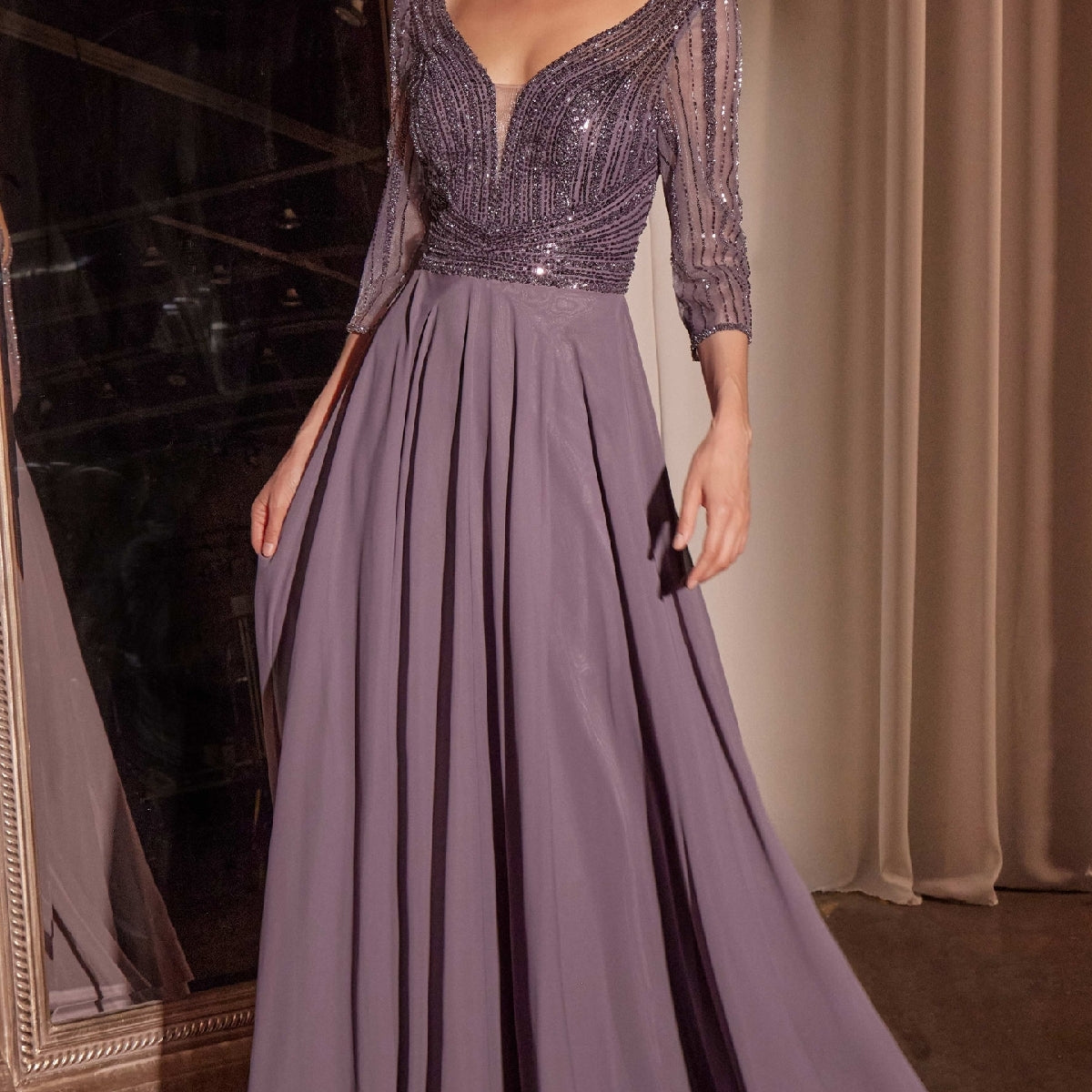 Modest Long Sleeve Long Formal Dress with Beads