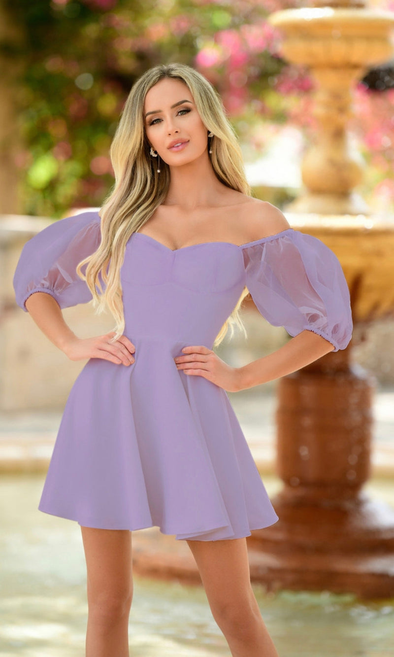 Short-Sleeve Chloe Short White Party Dress - PromGirl