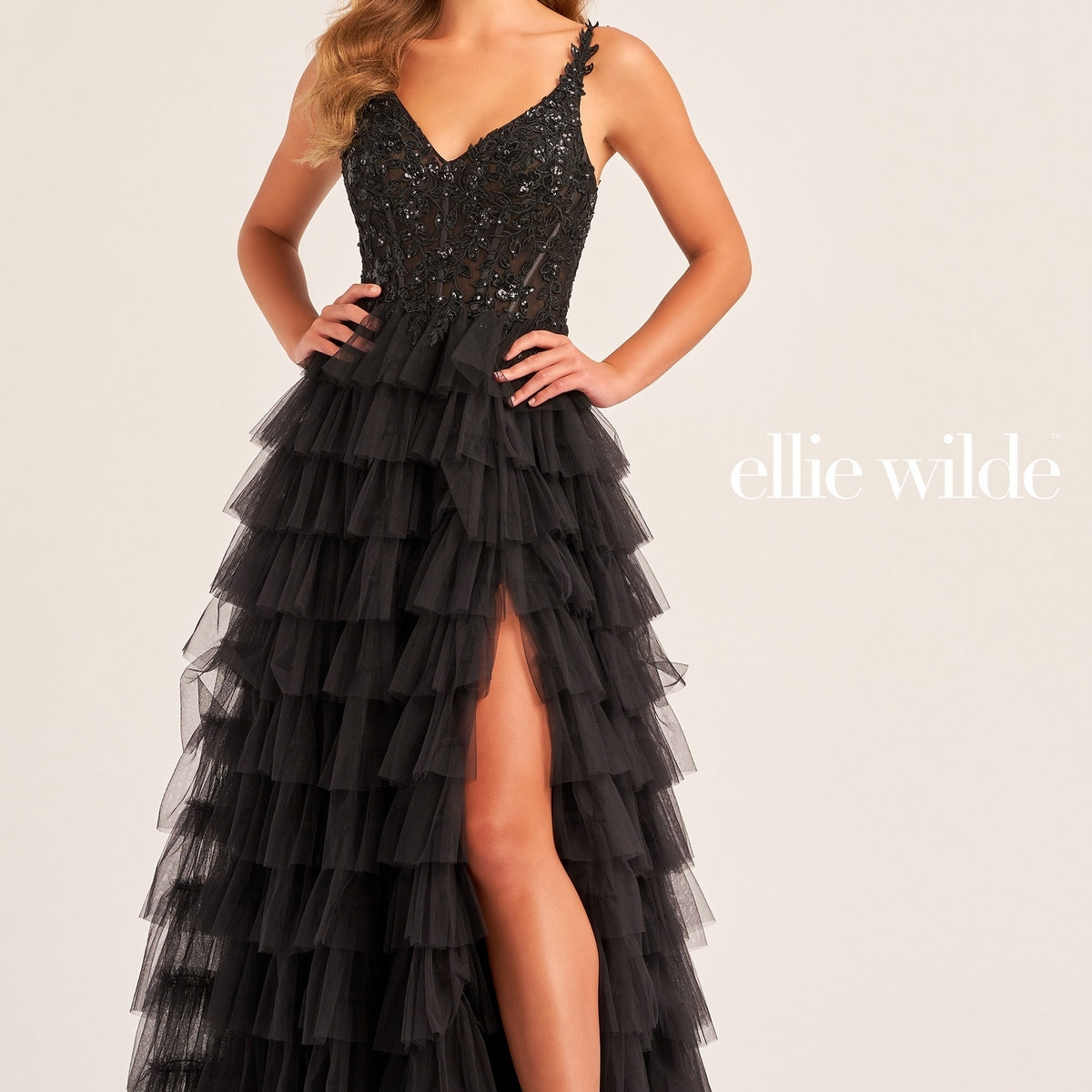 Ellie Wilde Tiered Long Designer Prom Gown Promgirl