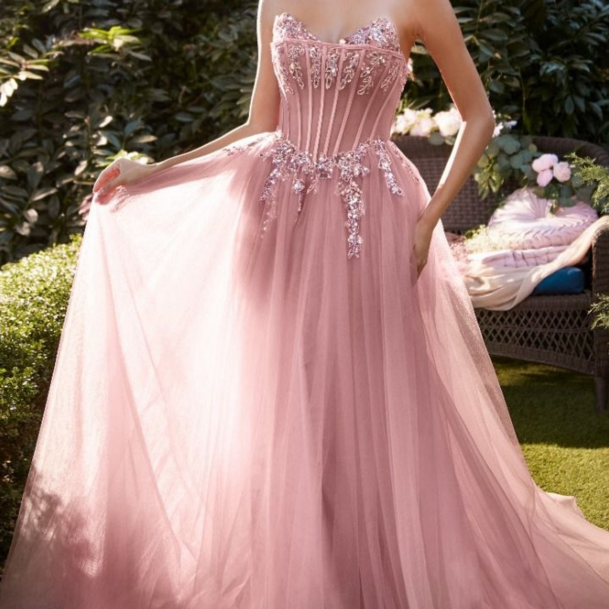 Rose Pink Long Strapless Prom Dress - PromGirl