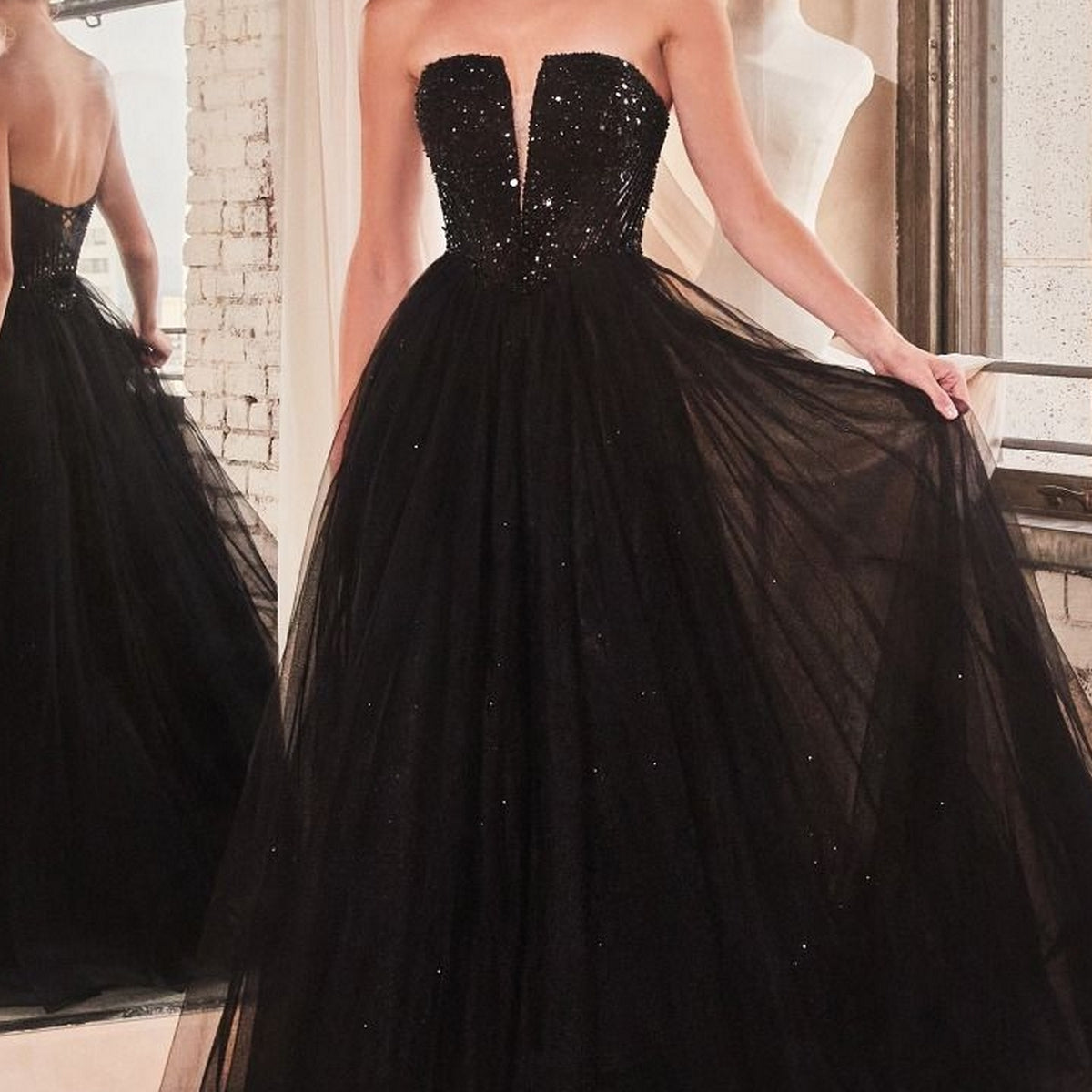 Sequin-Bodice Long Glitter Prom Dress - PromGirl