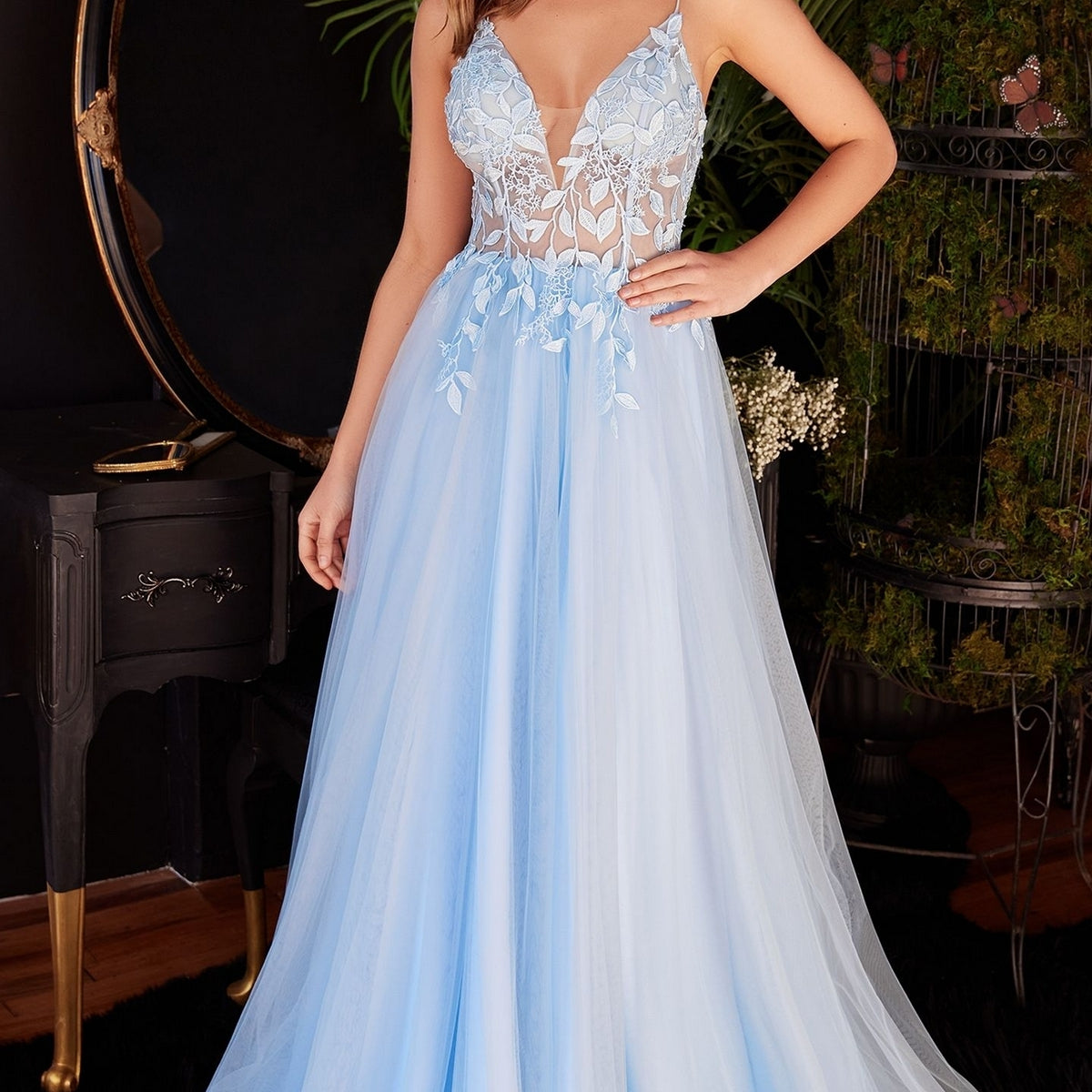 Long A-Line Prom Dress with Sheer Bodice - PromGirl
