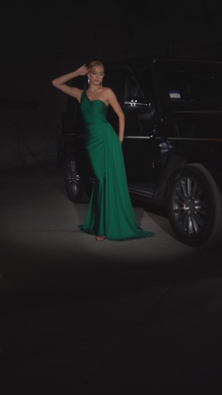 One-Shoulder Long Sweetheart Prom Dress with Side Sash