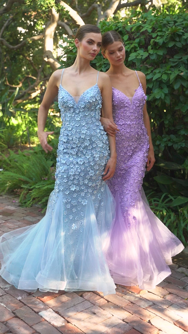 Beaded Floral Long Mermaid Prom Dress