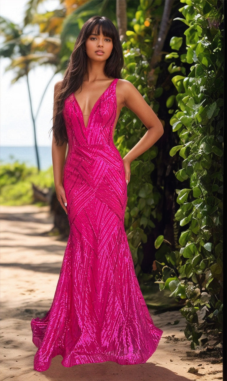 Long Sequin Formal Dress with Sheer Sides