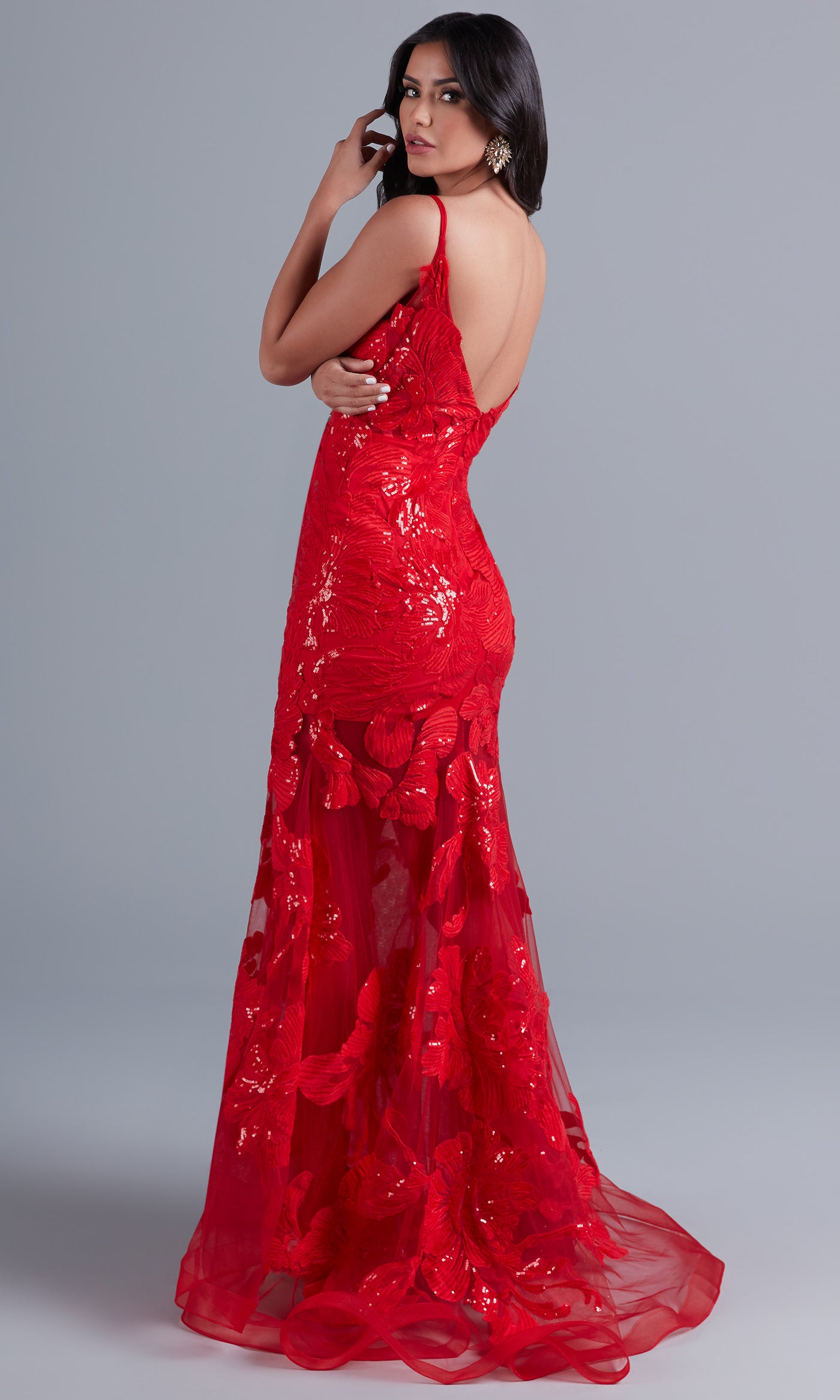 Long Red Lace Mermaid Prom Dress - PromGirl