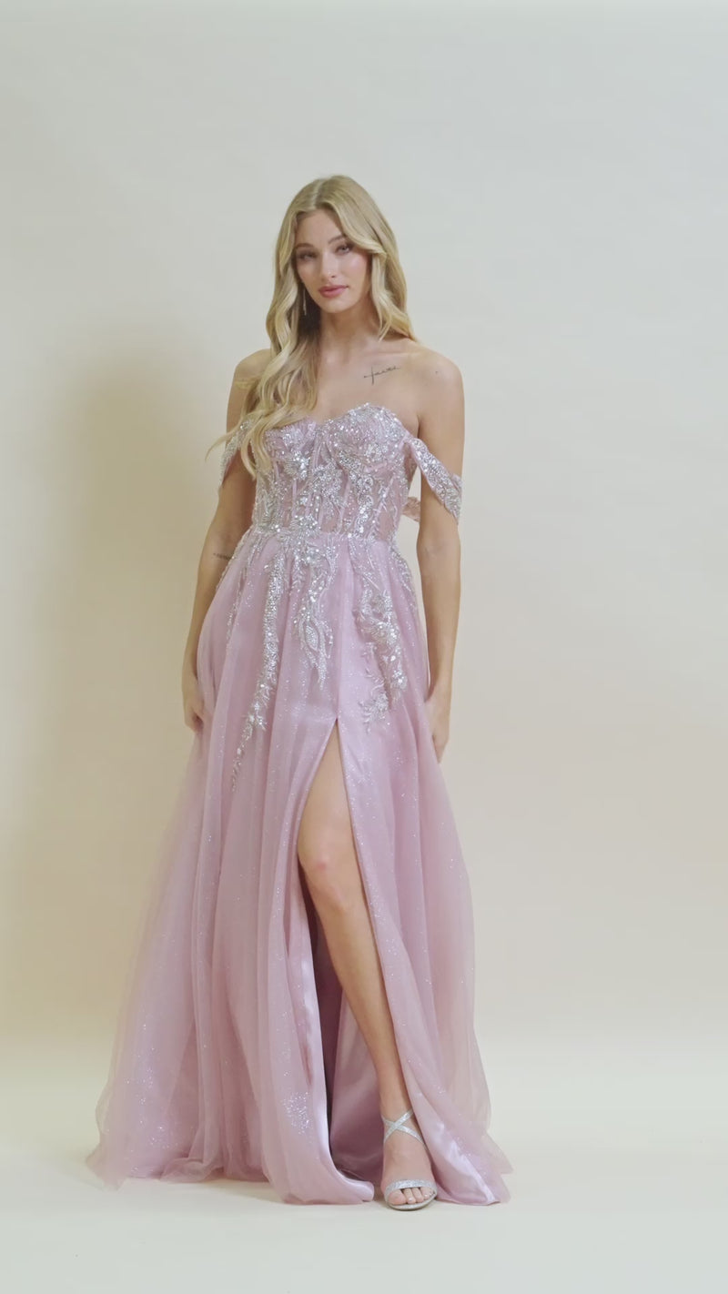 Rose Pink Off-the-Shoulder Prom Dress - PromGirl