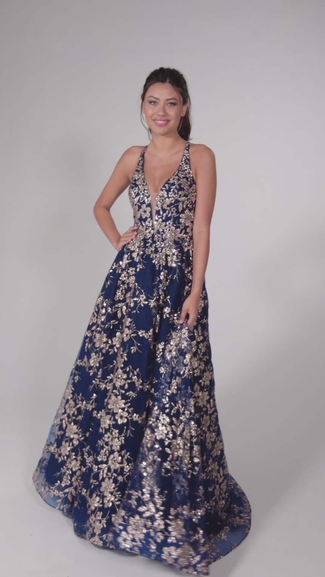 Navy Blue Prom Gown with Glitter CL12223 - PromGirl