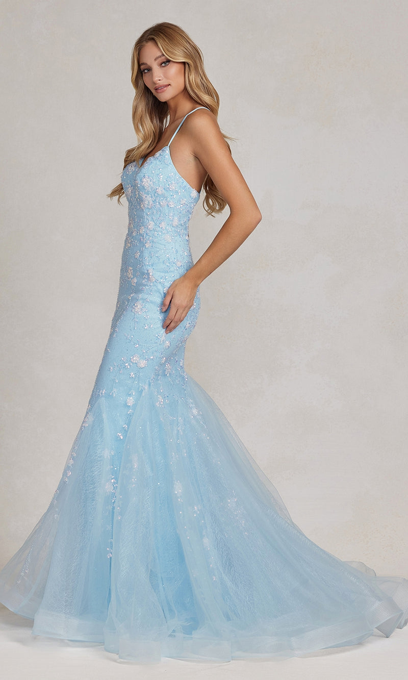 Floral-Sequin-Print Mermaid Prom Dress - PromGirl