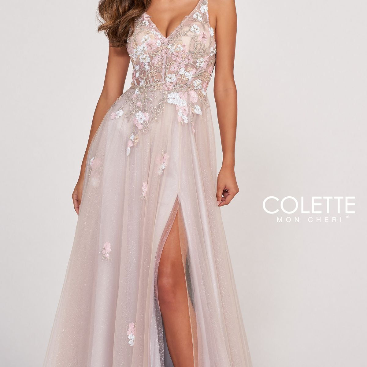 Corset Long Silver Tulle Colette Prom Dress - PromGirl