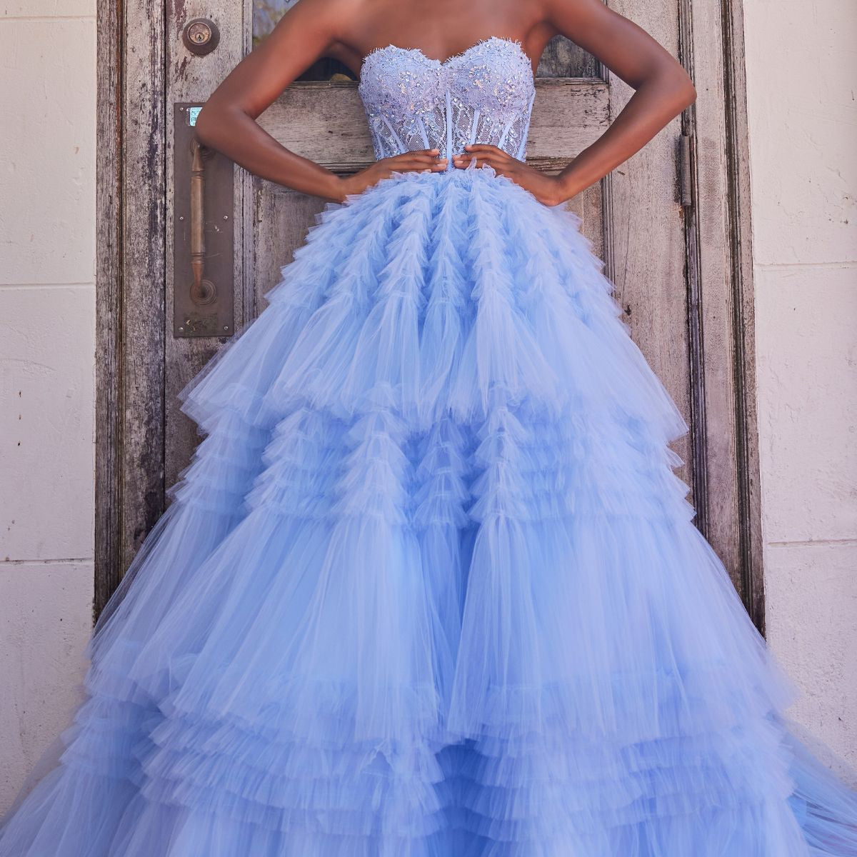 Long Ruffled Strapless Prom Ball Gown - PromGirl
