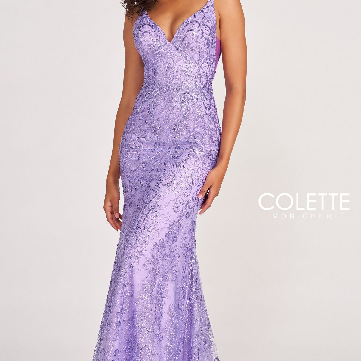 Long Colette CL2019 Glitter-Sequin Prom Dress-PromGirl