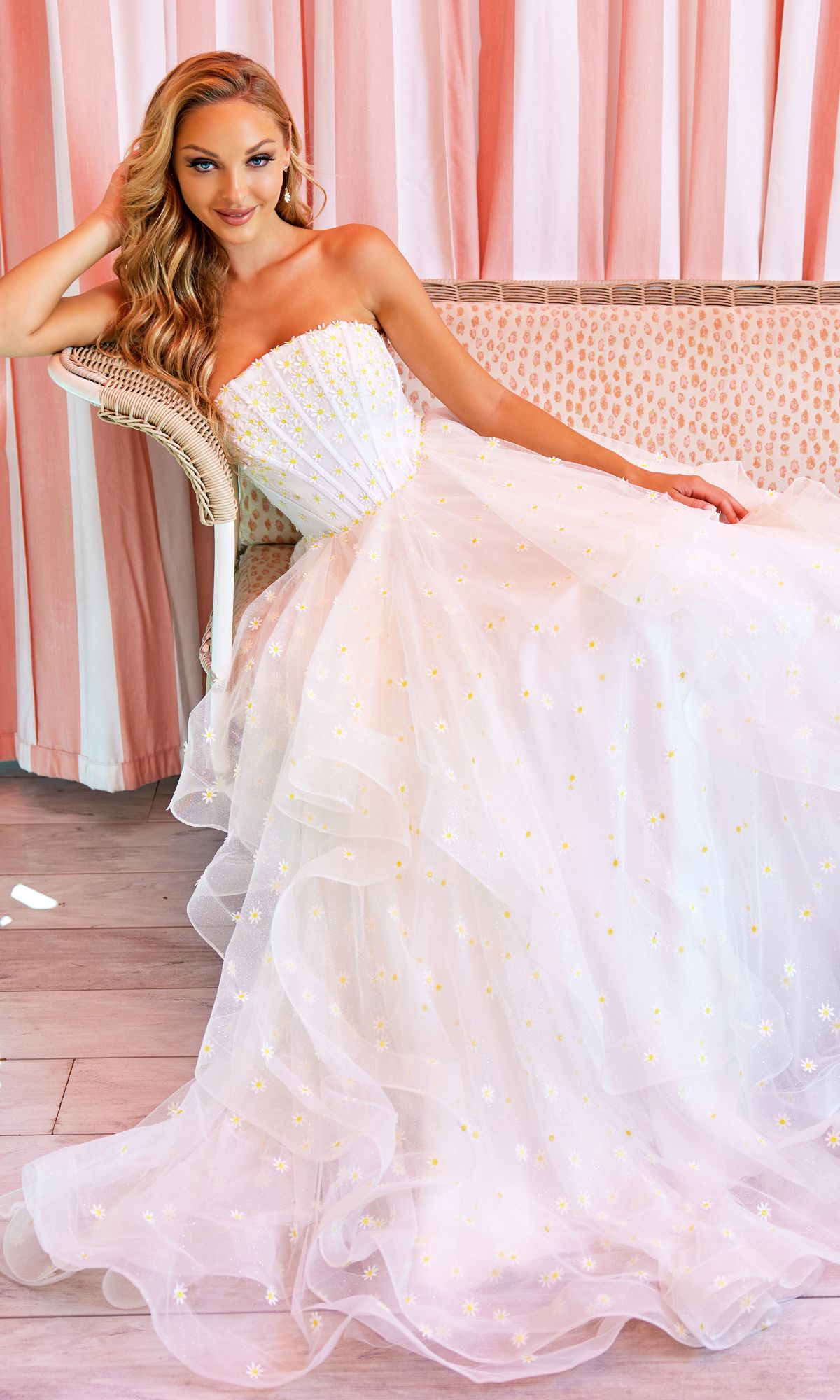 CL2055 Strapless Long Daisy Prom Ball Gown - PromGirl