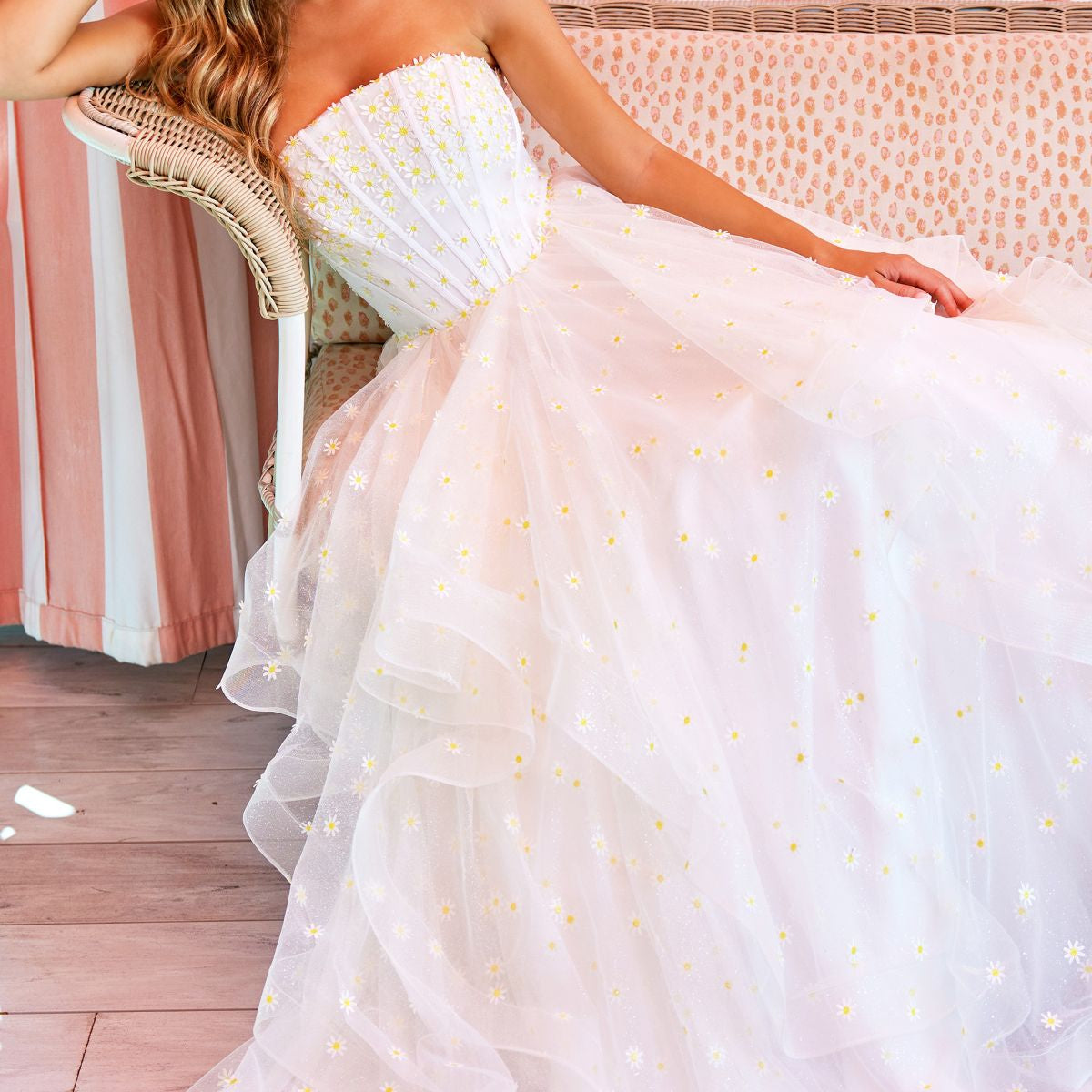 CL2055 Strapless Long Daisy Prom Ball Gown - PromGirl